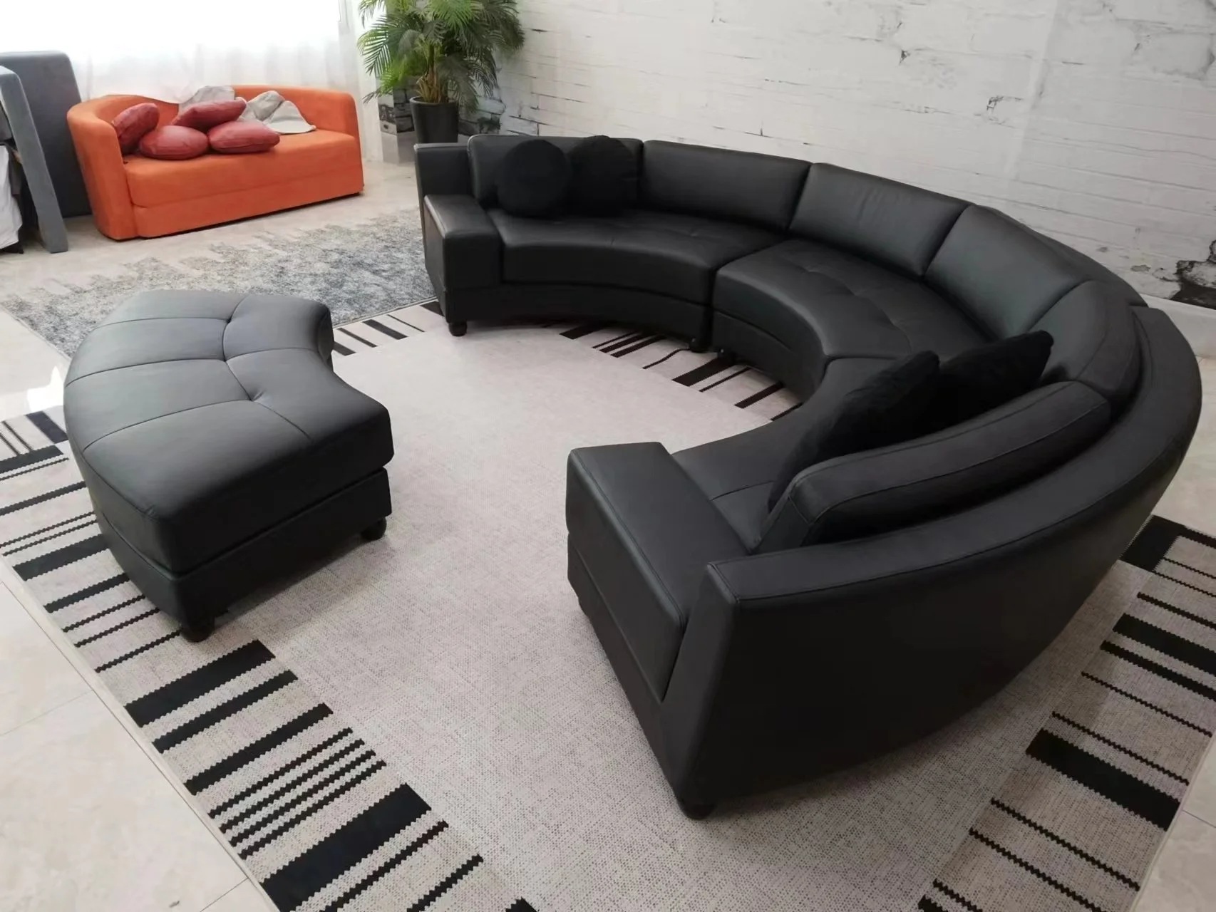 S606 4-Piece Modern Leather Semi Circular Round Sectional Sofa Set ...