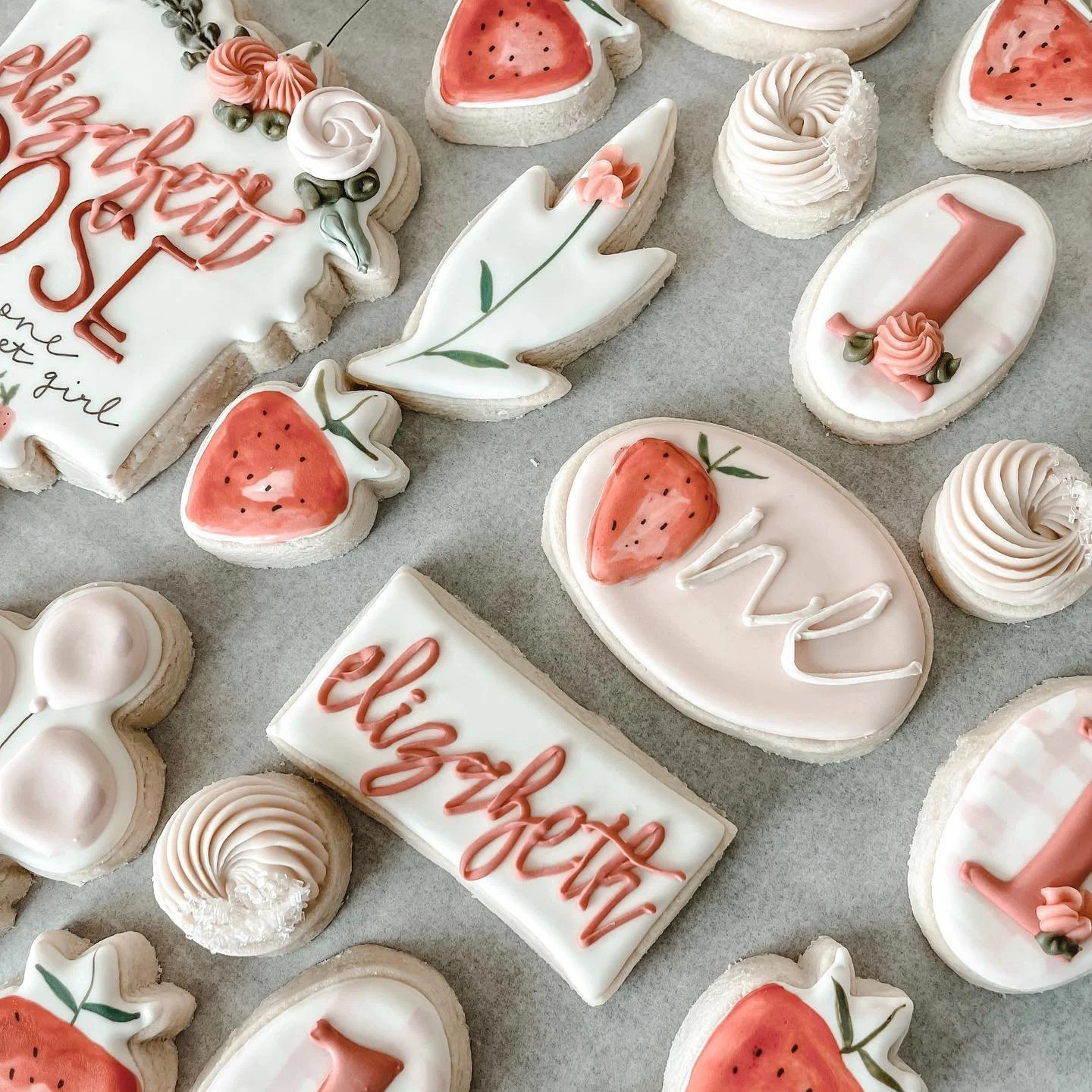 First Birthday Custom Cookies | Strawberries and Roses | MH Cookie ...