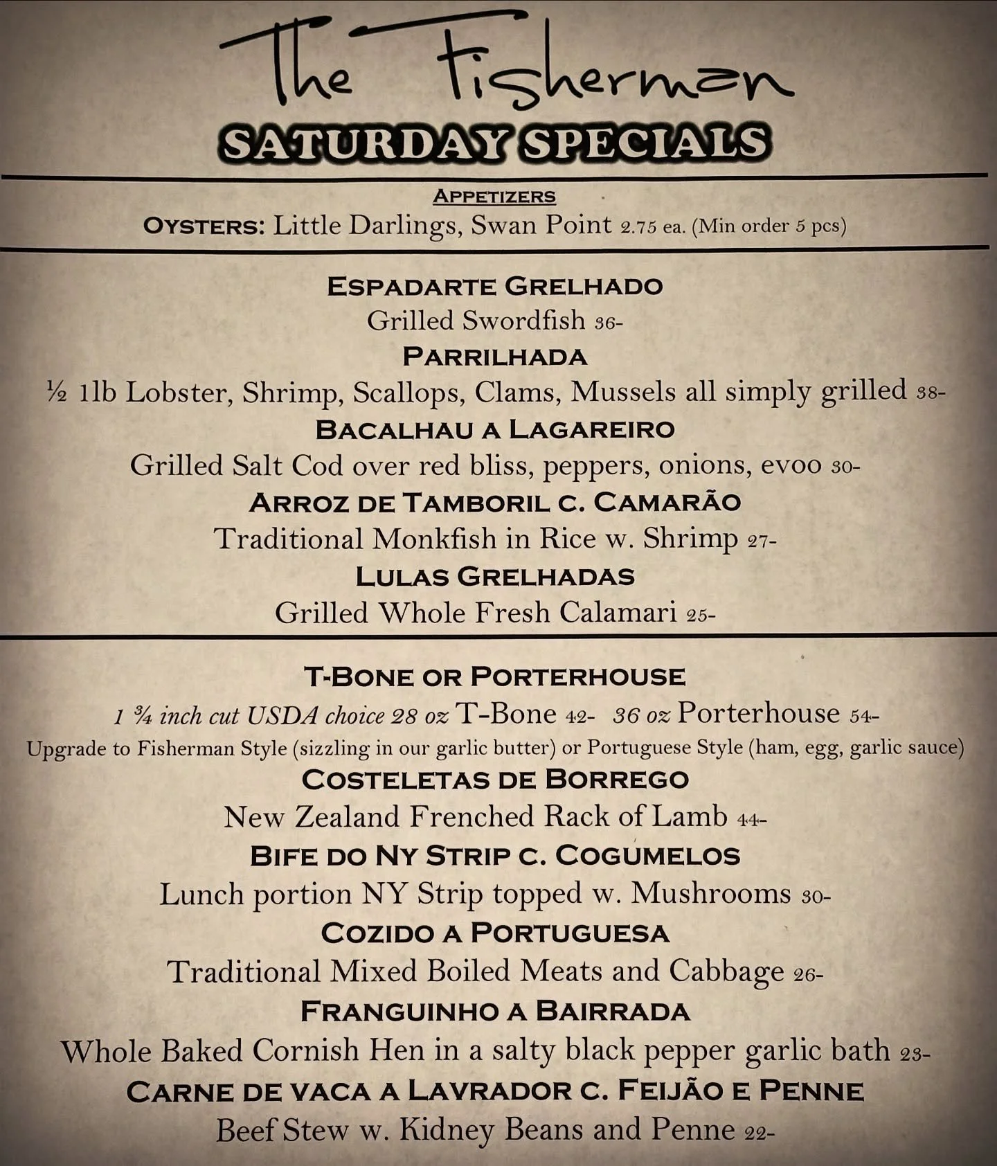 Menu — The Portuguese Fisherman