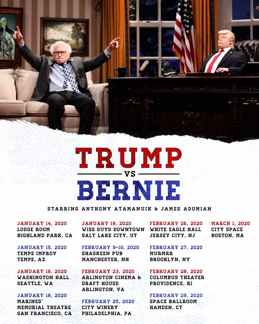 TRUMP VS. BERNIE 2020 Anthony Atamanuik and James Adomian - Live Debate ...