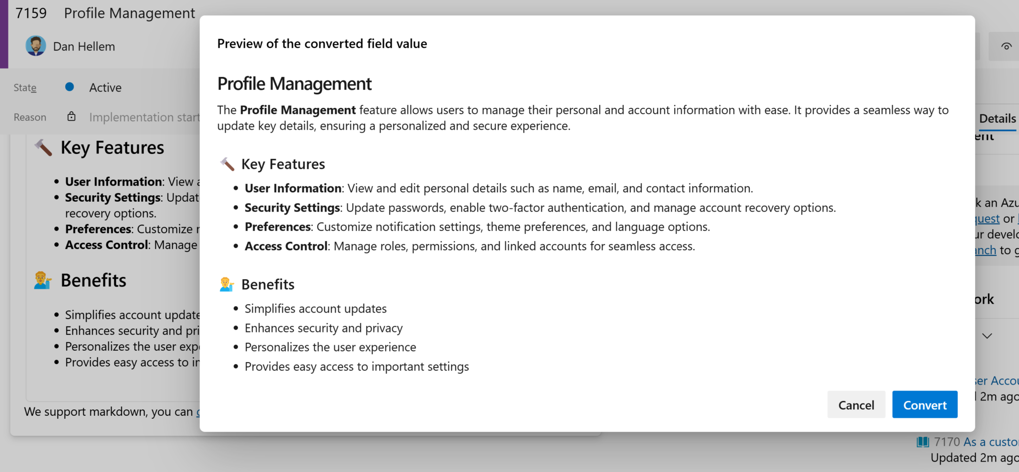 Microsoft now converts large text fields into Markdown in Azure DevOps