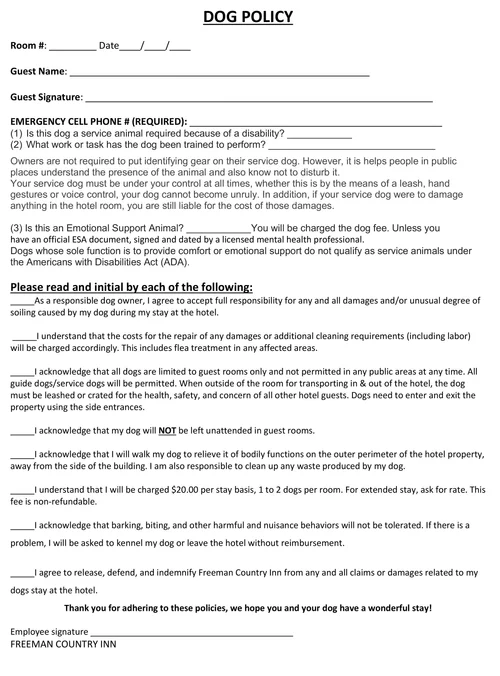 Dog Policy — Freeman Country Inn