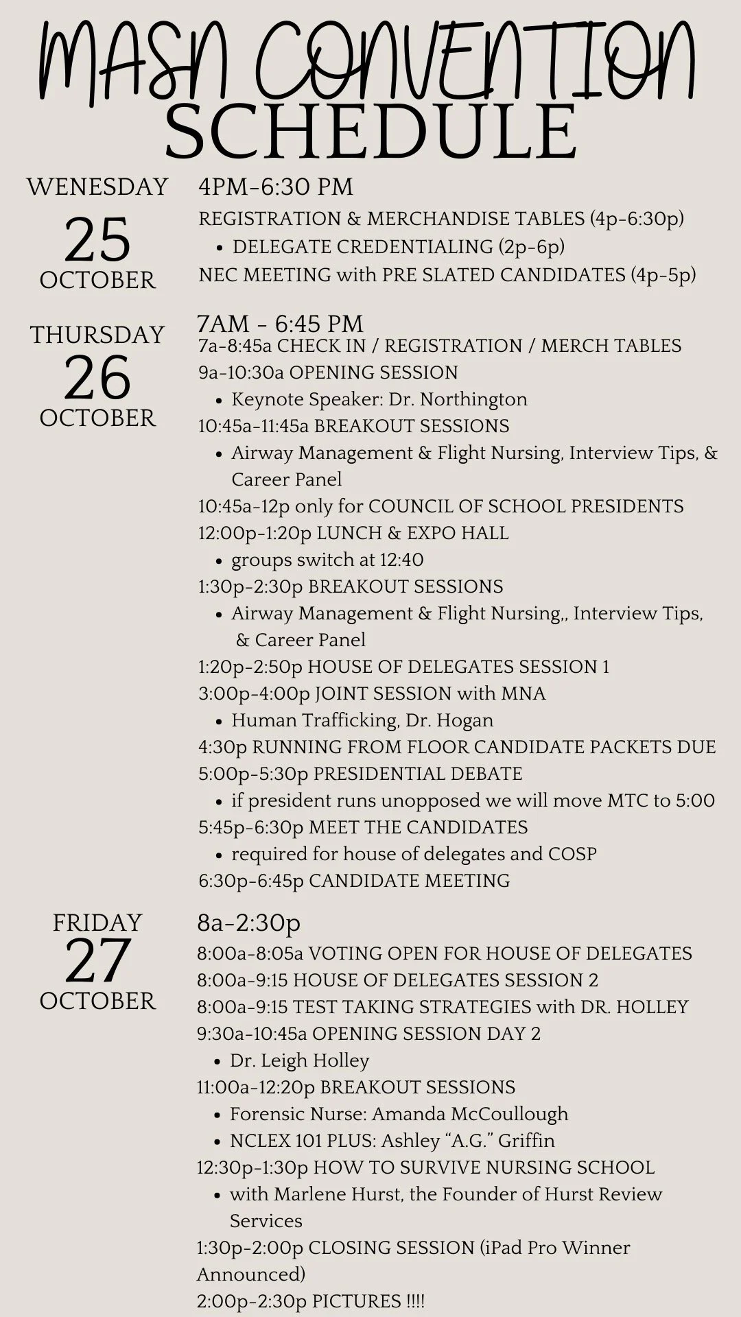 Schedule — Mississippi Association of Student Nurses