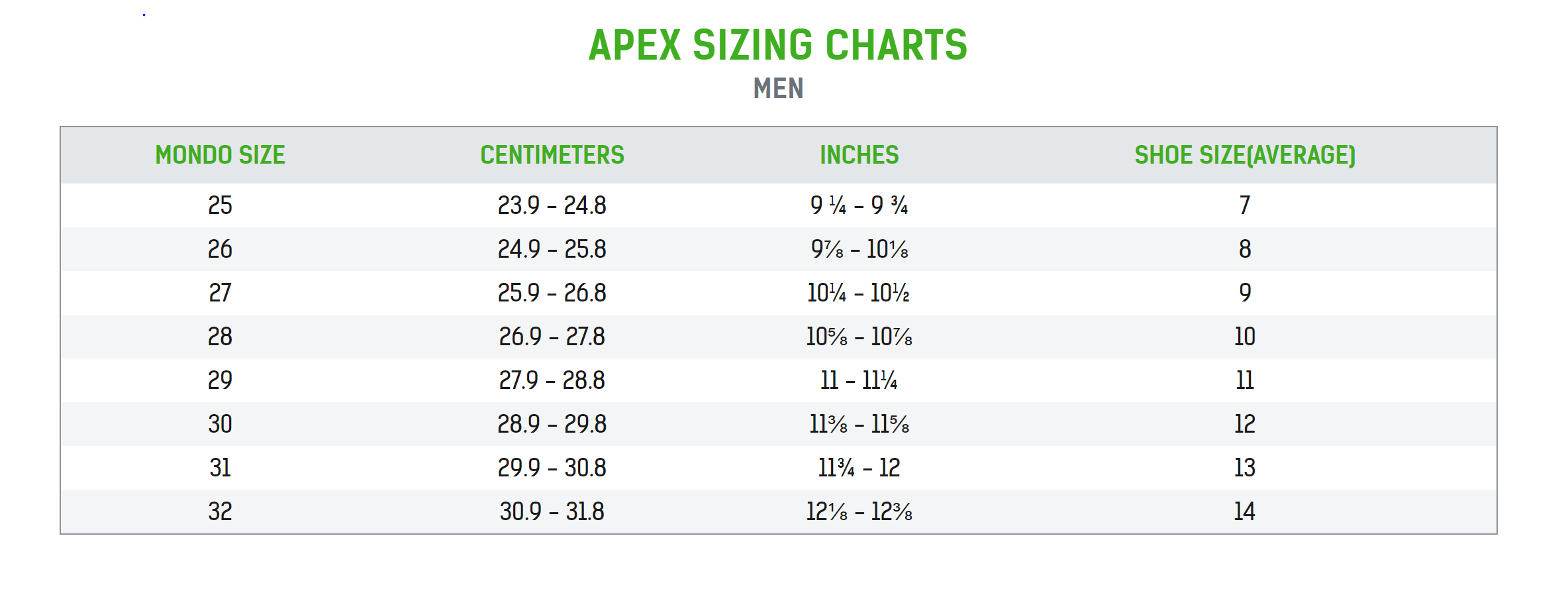 Apex Ski Boot Sizing Guide | Find Your Correct Fit — Apex ski boots ...