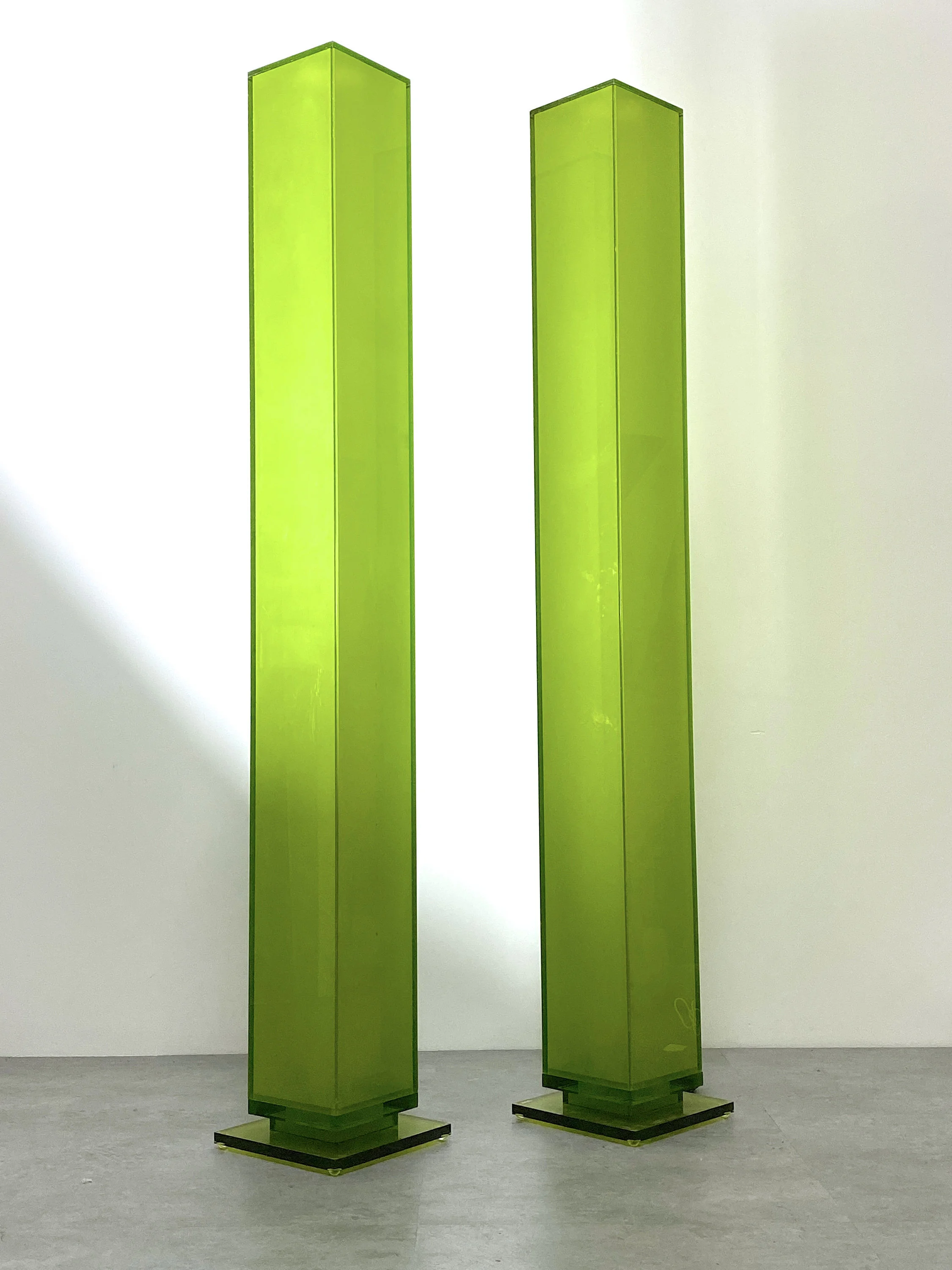 Pair of Vintage Green Lucite Column Floor Lamps by Shlomi Haziza The ...