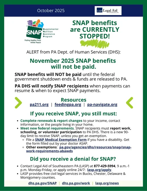November 2025 SNAP benefits will not be paid: ALERT from PA Dept. of ...