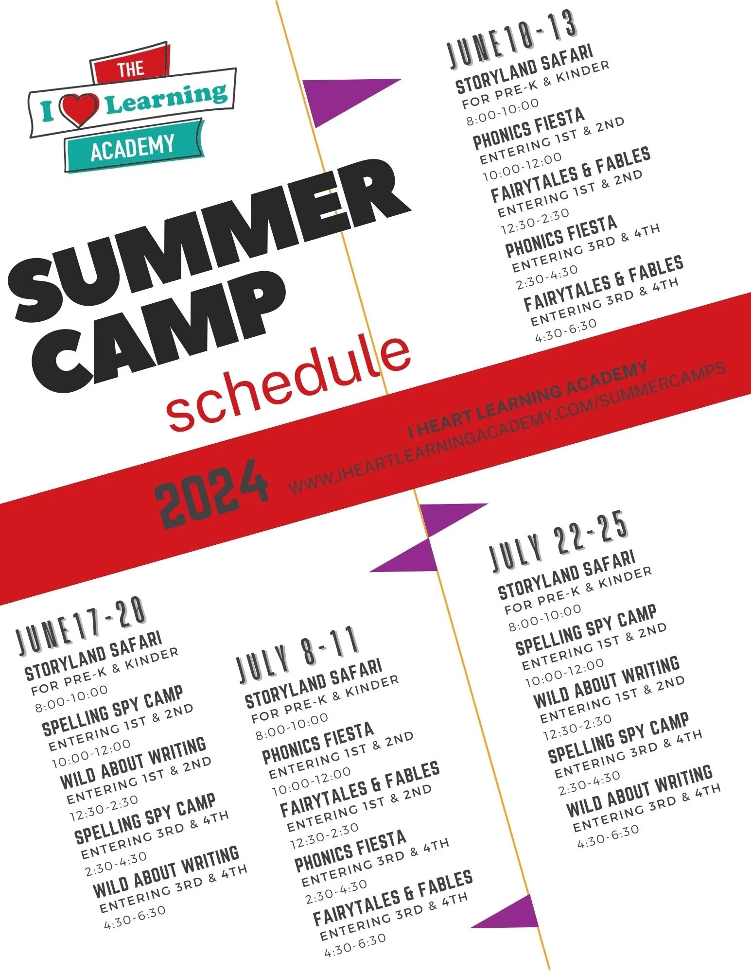 Summer camp Schedule — I Heart Learning Academy