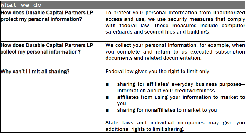 Privacy Policy — Durable Capital Partners