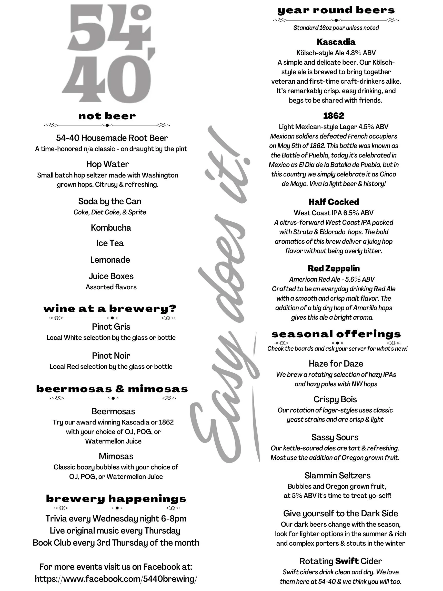 Taproom Menu — 5440 BEER