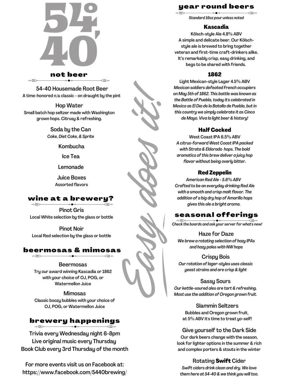 Taproom Menu — 5440 BEER