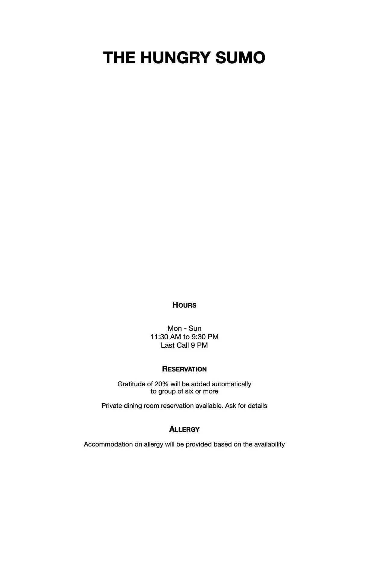 Menu — THE HUNGRY SUMO