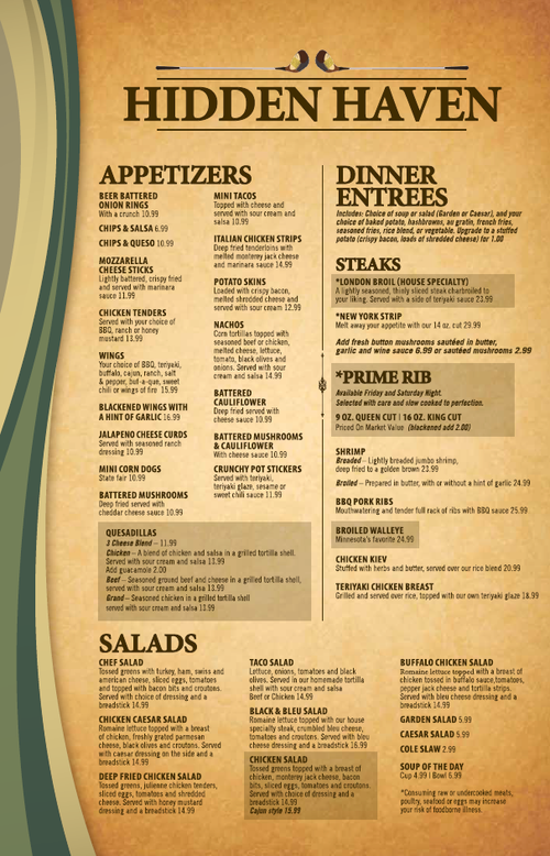 LUNCH/DINNER MENU — Hidden Haven Golf Club - 18 Hole Championship Golf ...