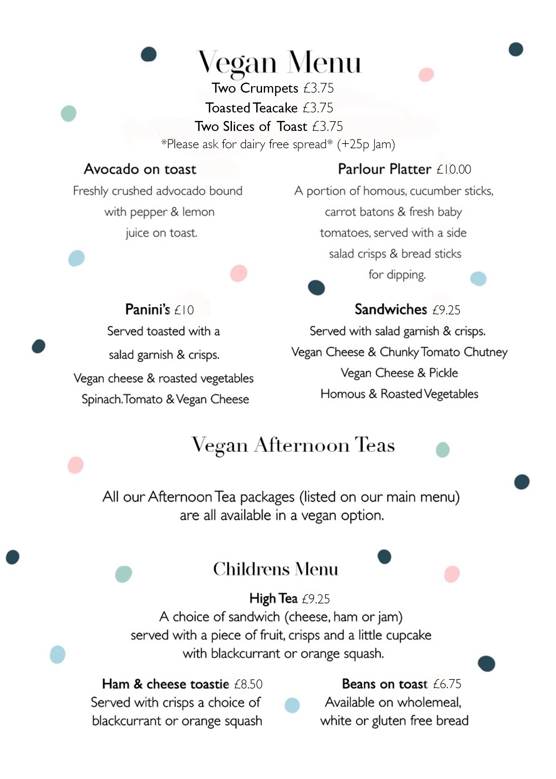 Vegan Menu — The Parlour Tearoom