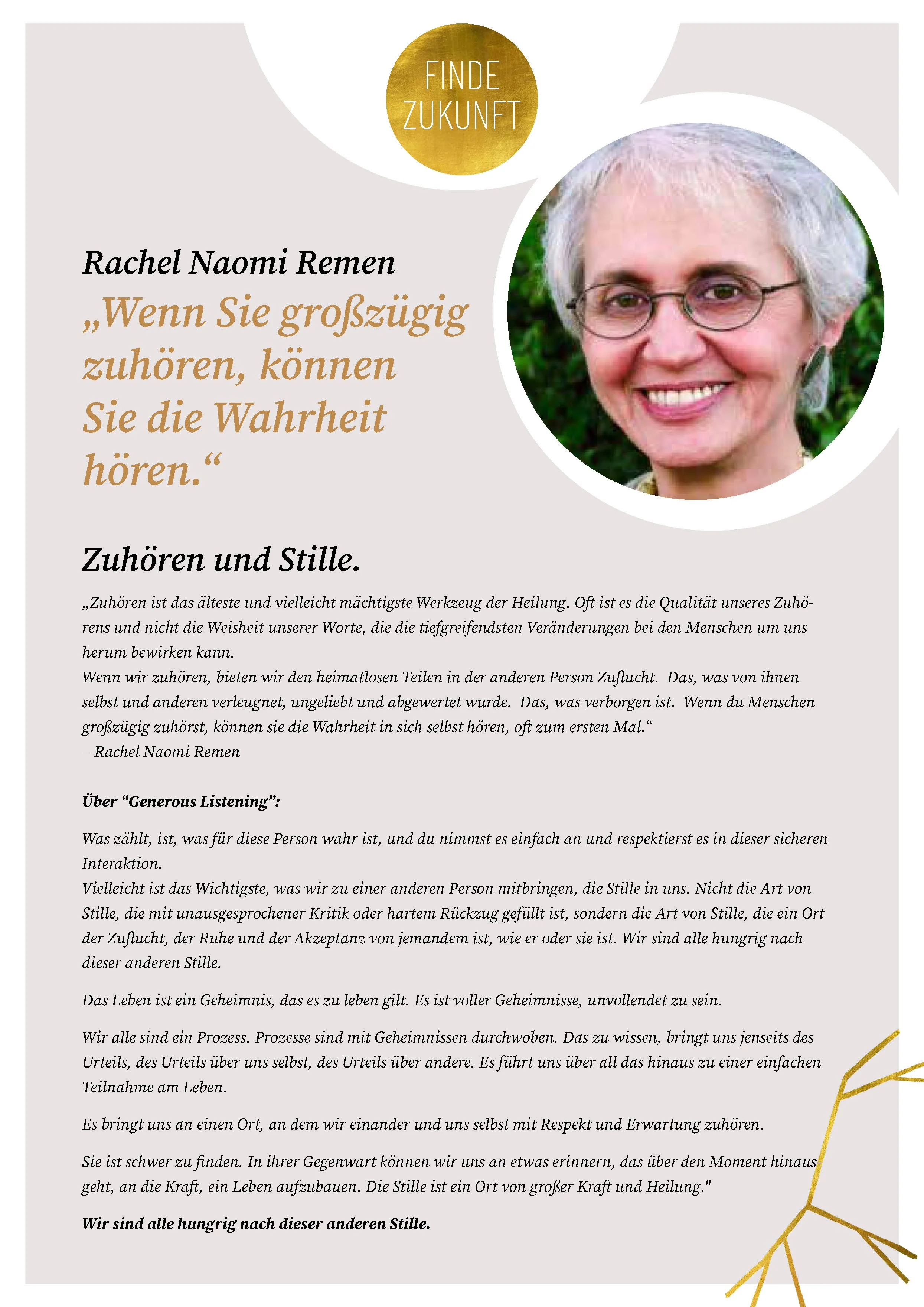 Rachel Naomi Remen über großzügiges Zuhören — Finde Zukunft in Dir