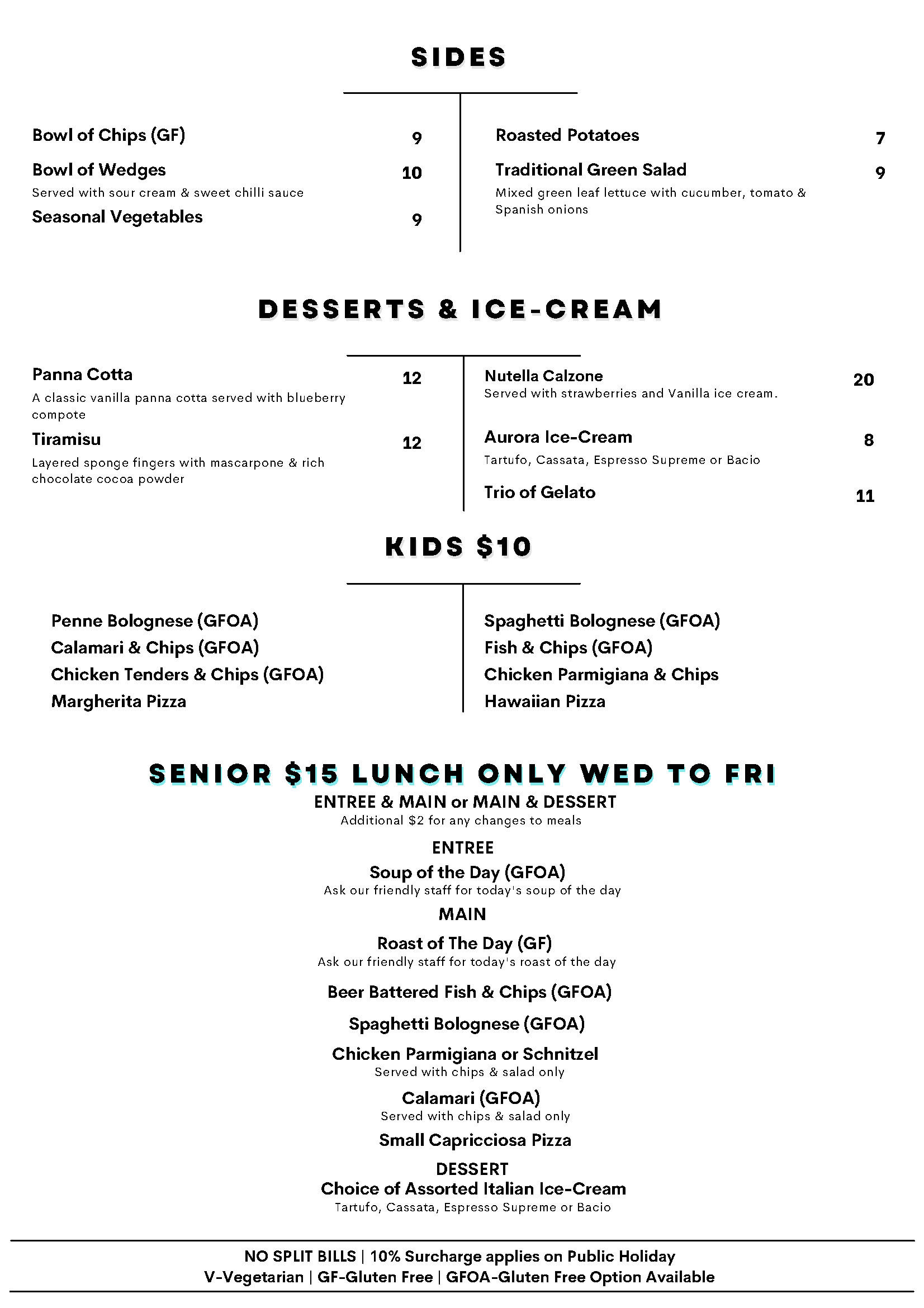 BISTRO MENU — Casa D'Abruzzo Club