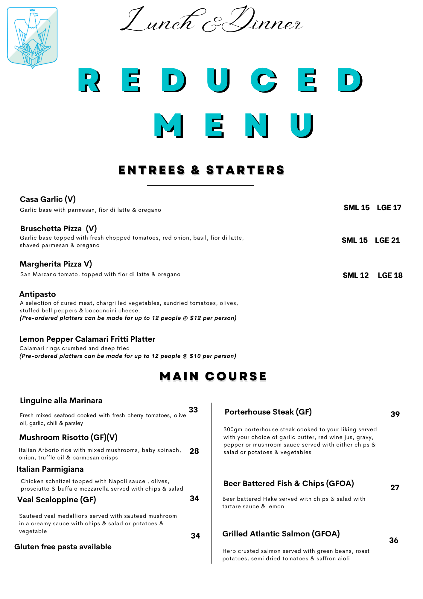 BISTRO MENU — Casa D'Abruzzo Club