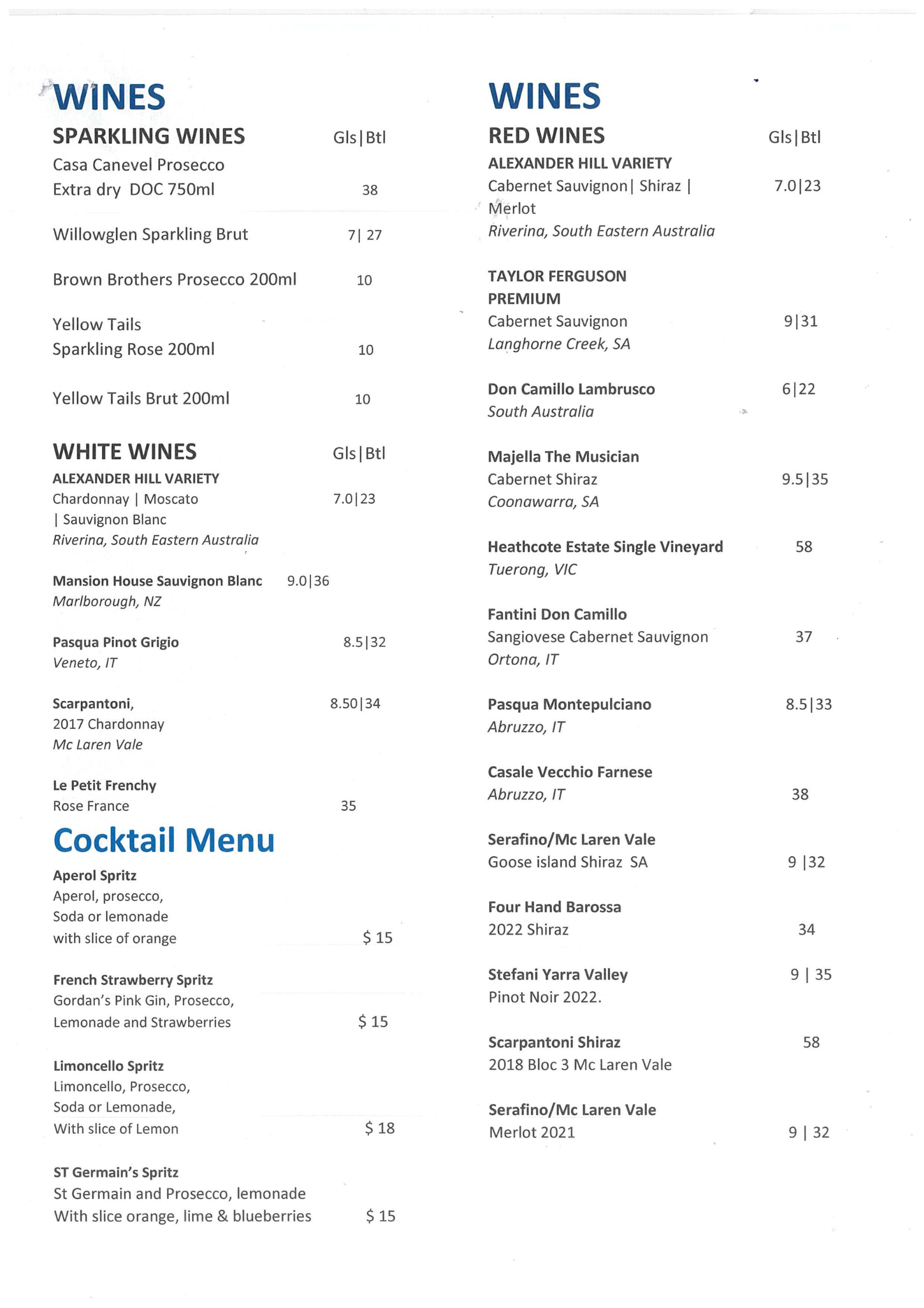 FUNCTION MENU — Casa D'Abruzzo Club