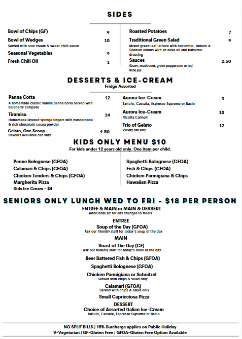 BISTRO MENU — Casa D'Abruzzo Club