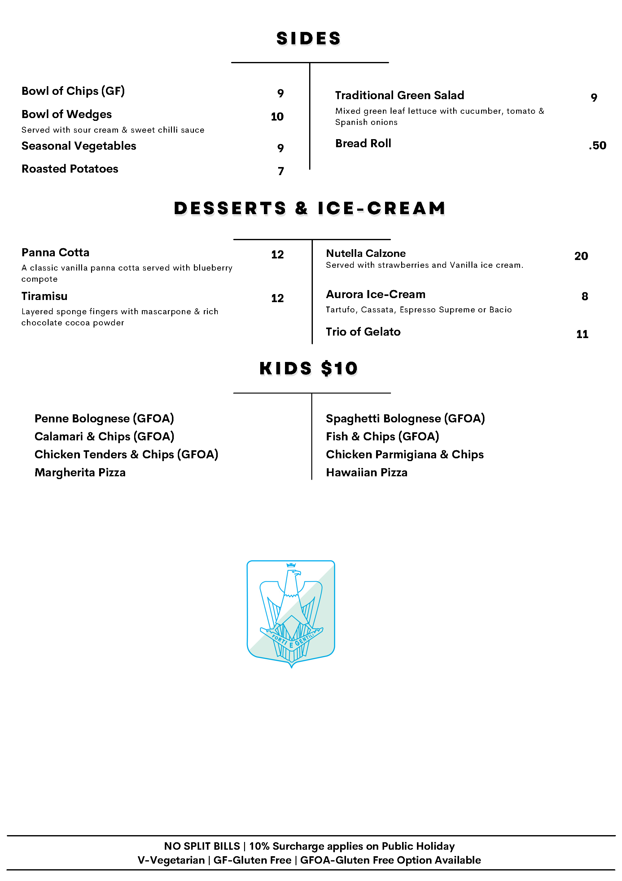 BISTRO MENU — Casa D'Abruzzo Club