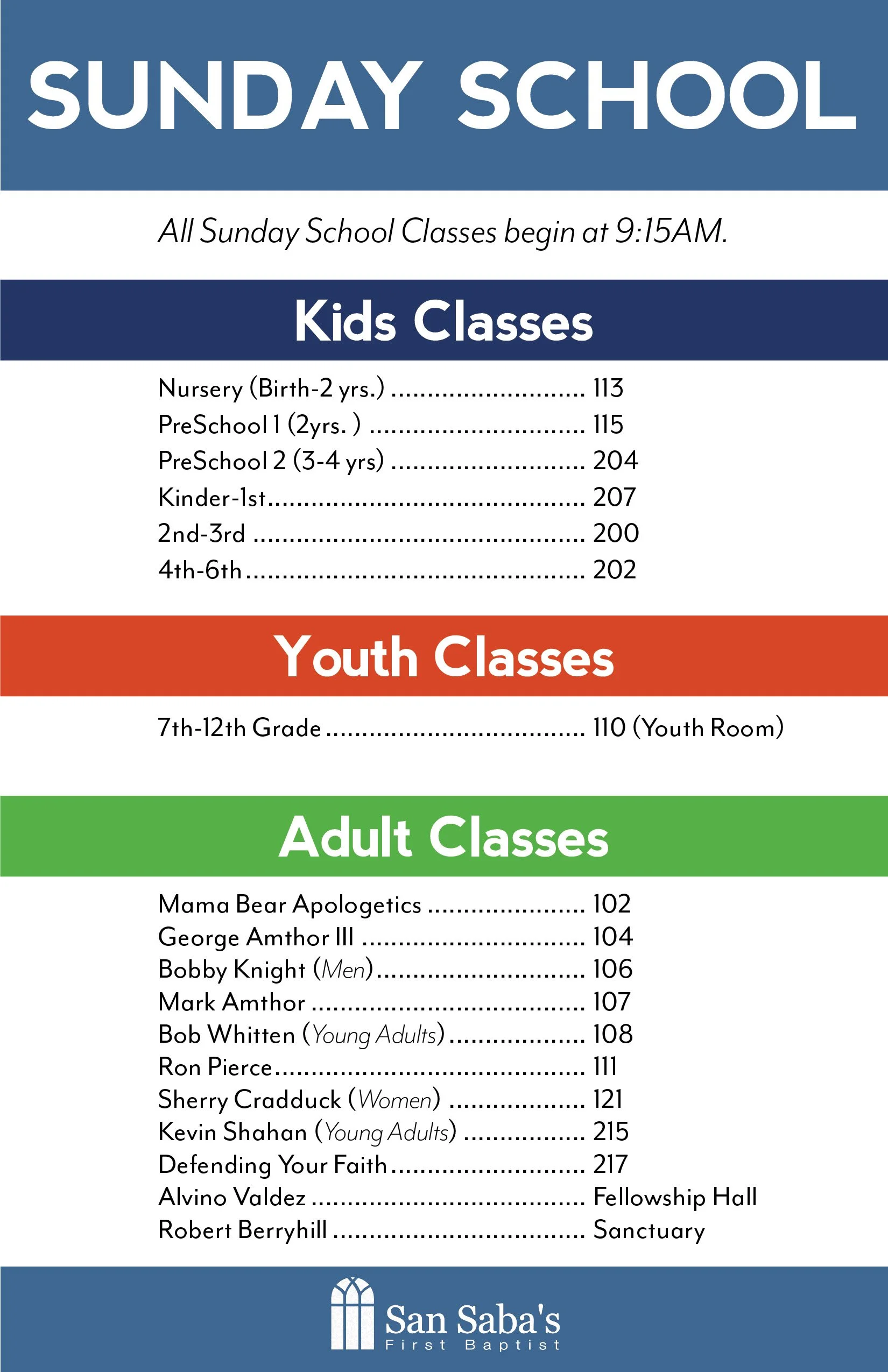 SUNDAY SCHOOL — San Saba's First Baptist Church