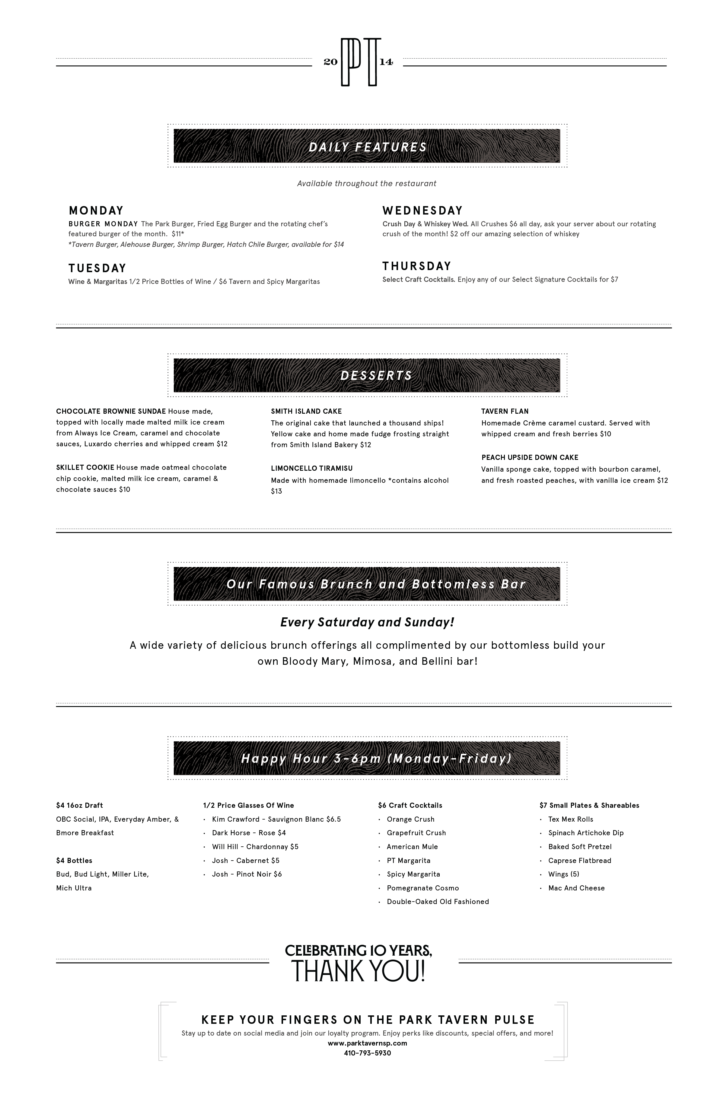 Food Menu — Park Tavern