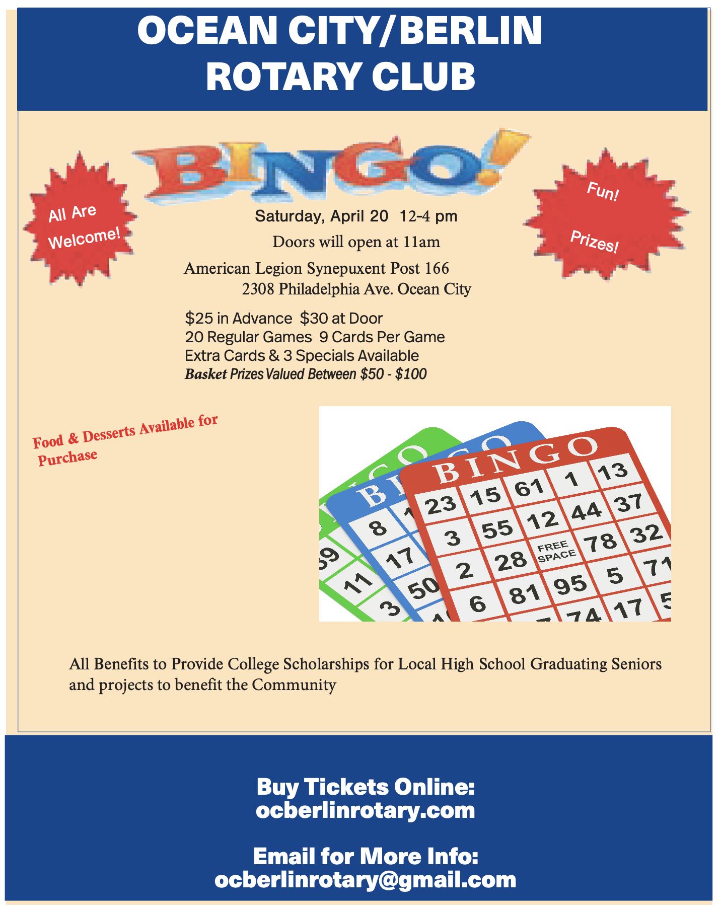 Purchase Bingo Tickets — OC Berlin Rotary Club