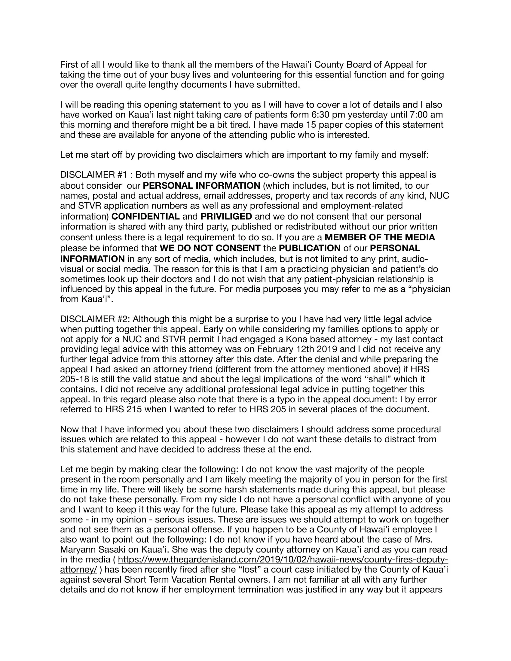 Opening Statement Format