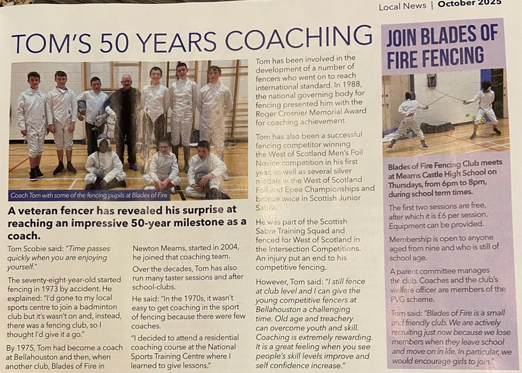 Coach Tom Sorbie Reaches 50 Year Milestone! — Scottish Fencing