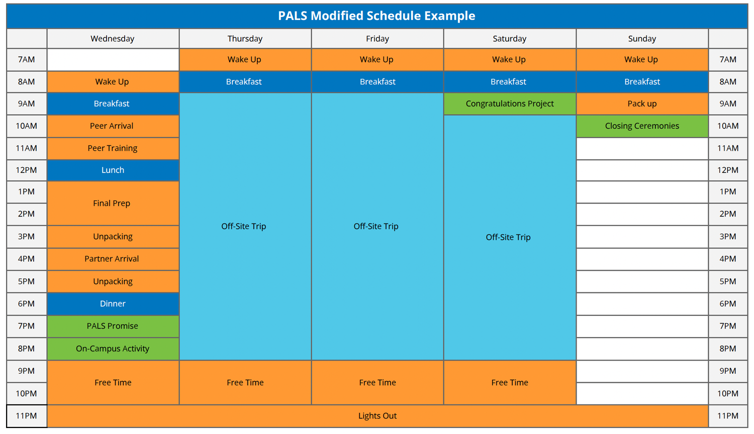 Sample Schedule — PALS Programs