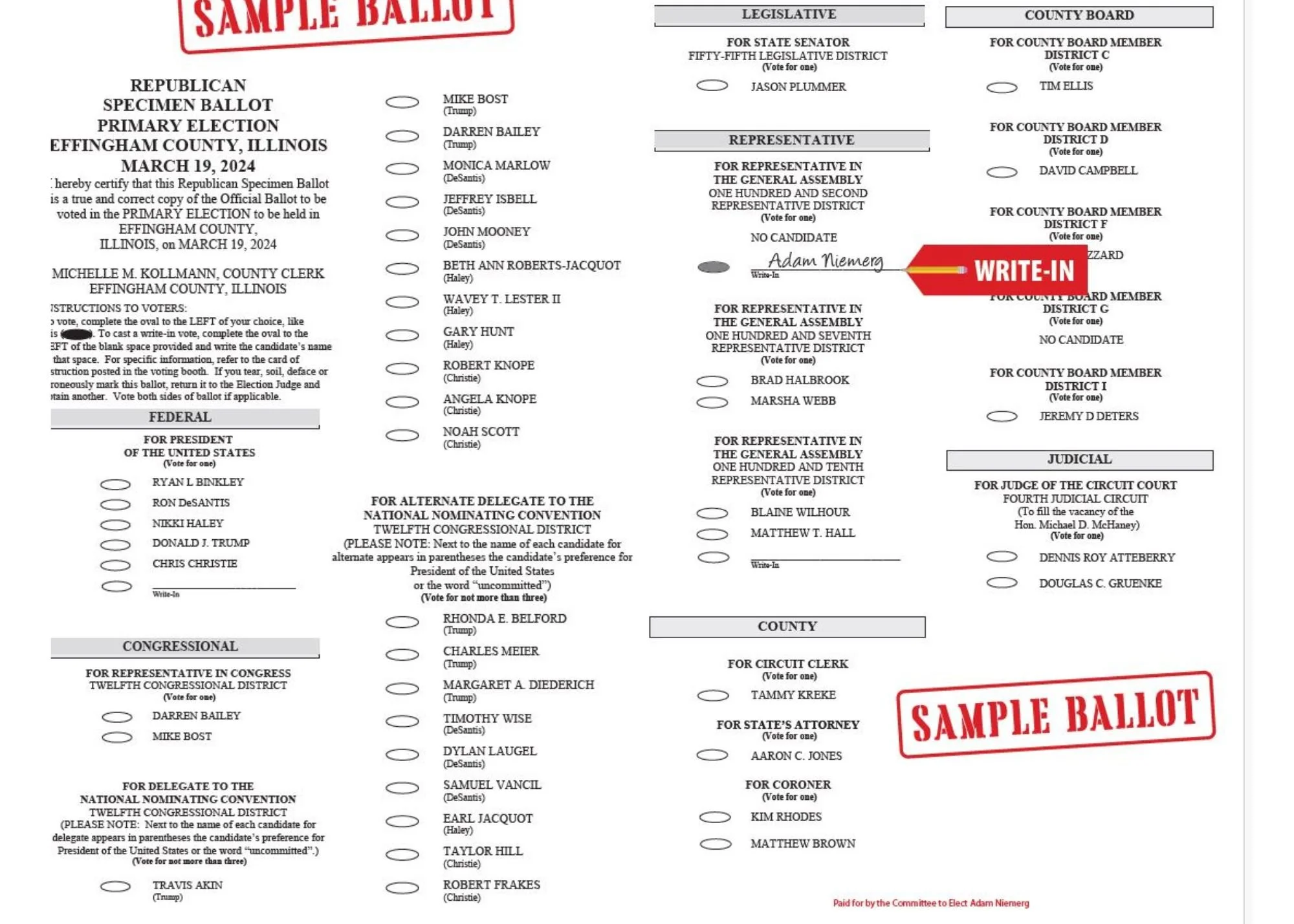 Sample Ballots — Adam Niemerg