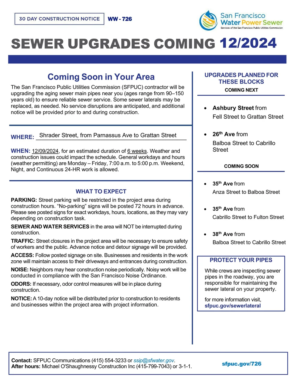 30-Day Notice: Shrader Street Sewer Upgrades — Cole Valley Improvement ...