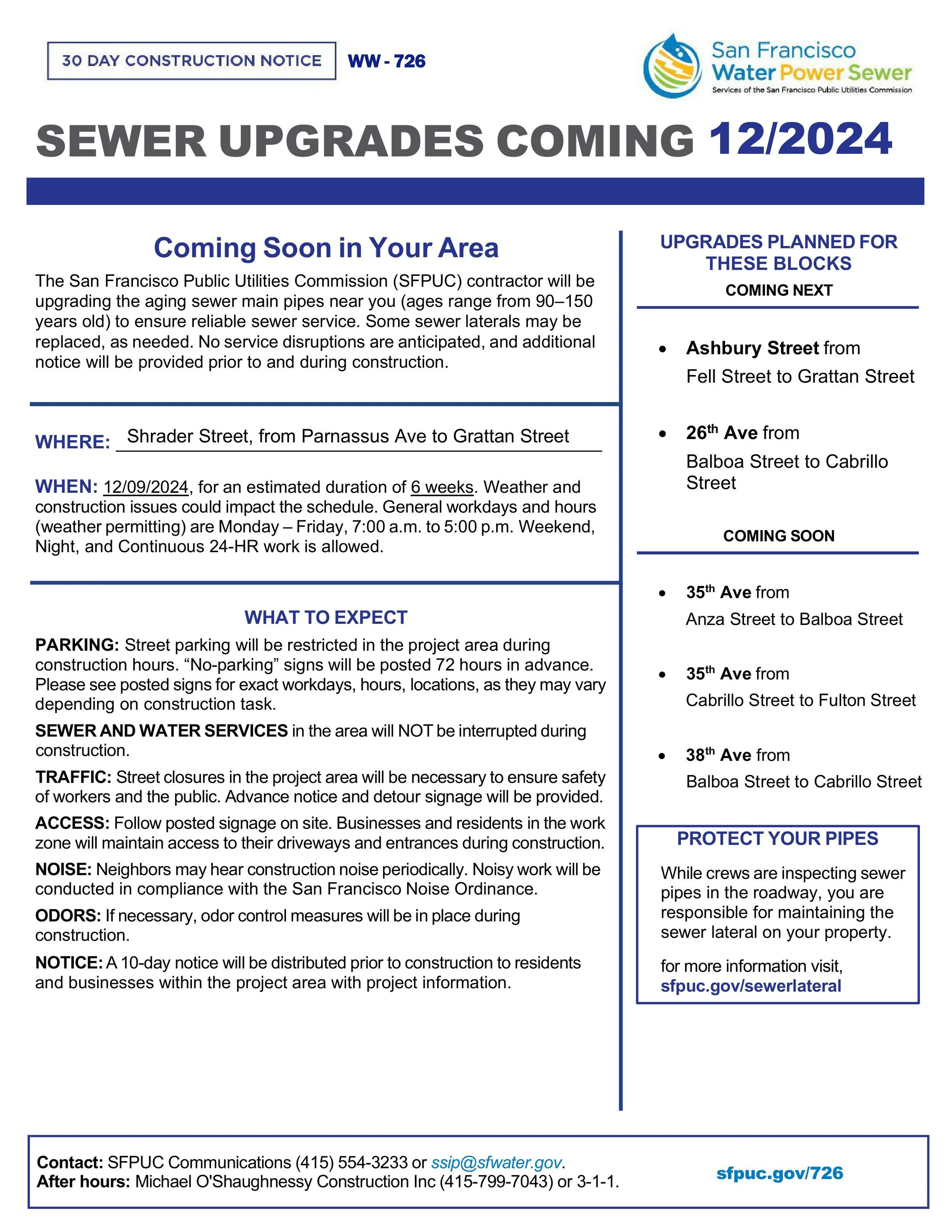 30-Day Notice: Shrader Street Sewer Upgrades — Cole Valley Improvement ...