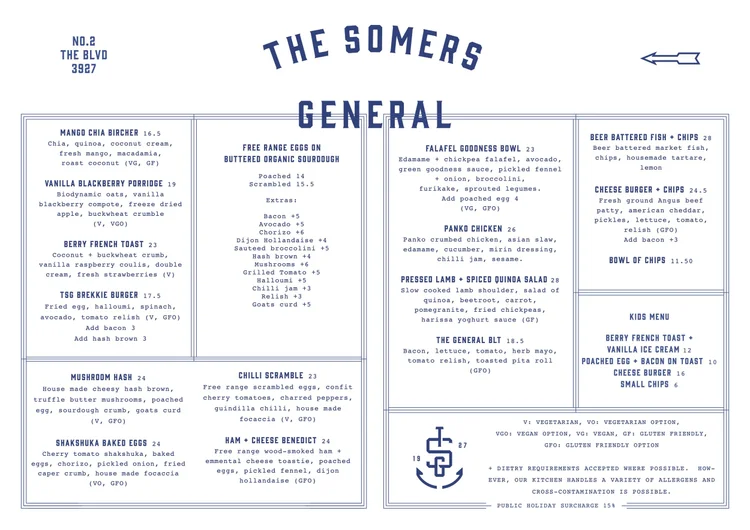 Menu - The Somers General