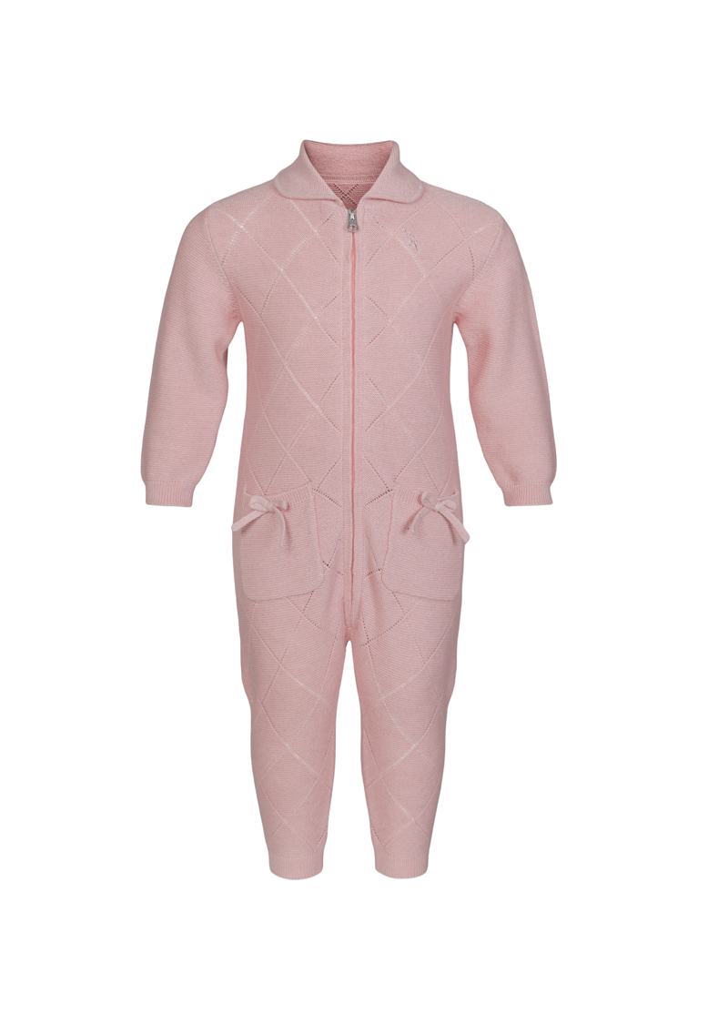 Ariel strikket overall i 100% merinoull, rose — VILJE & VE