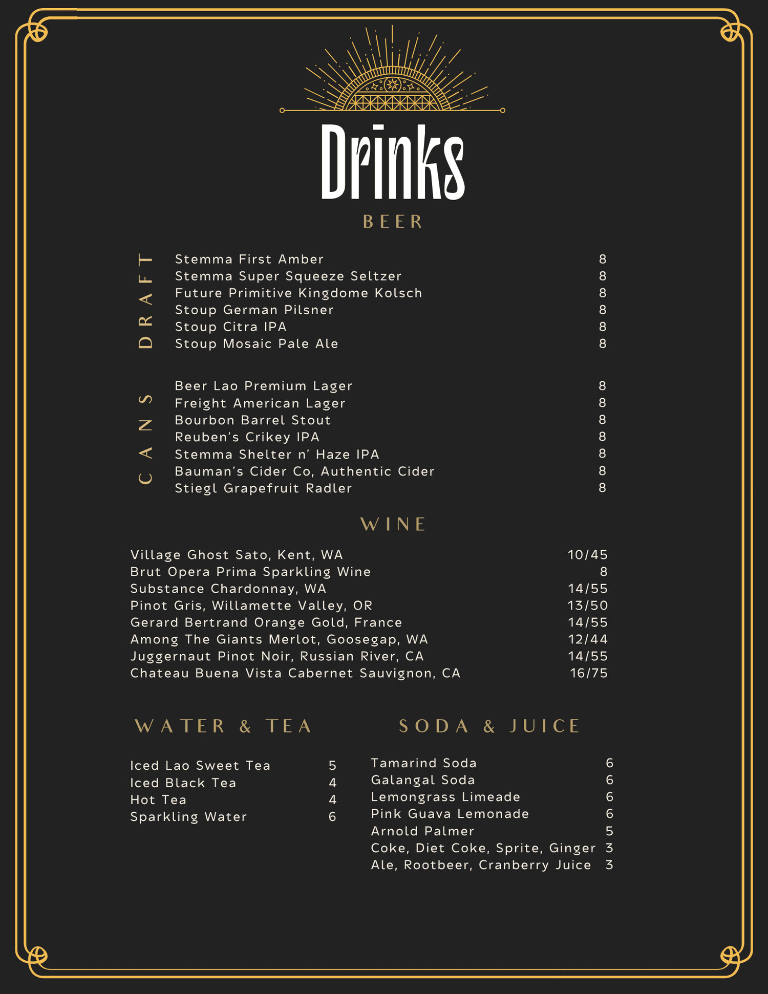 Menu — Taurus Ox