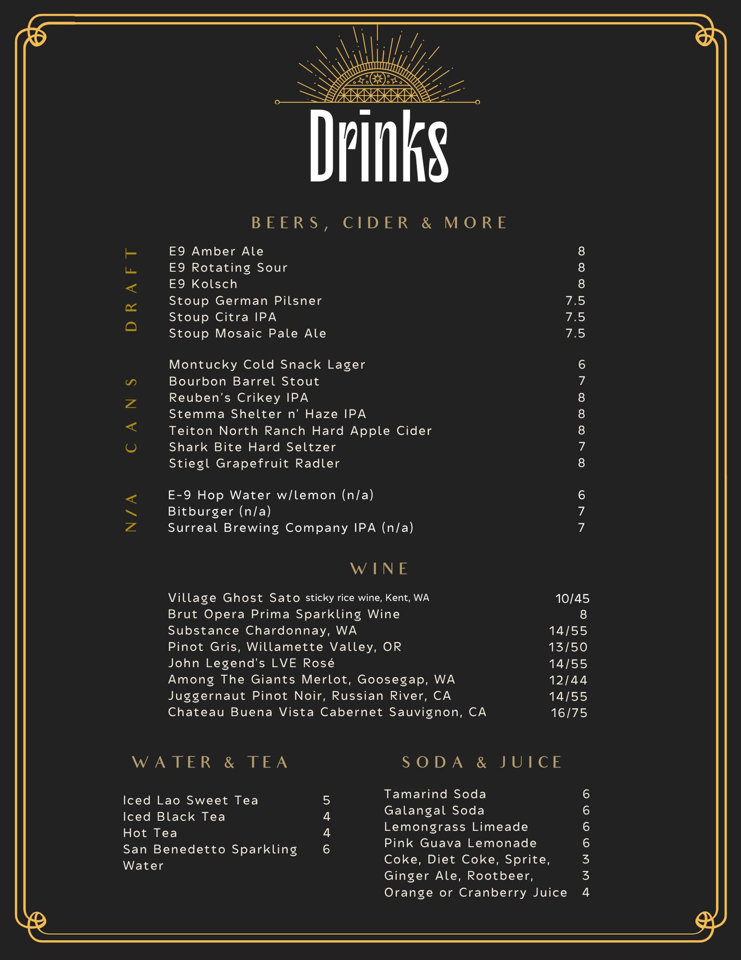 Menu — Taurus Ox