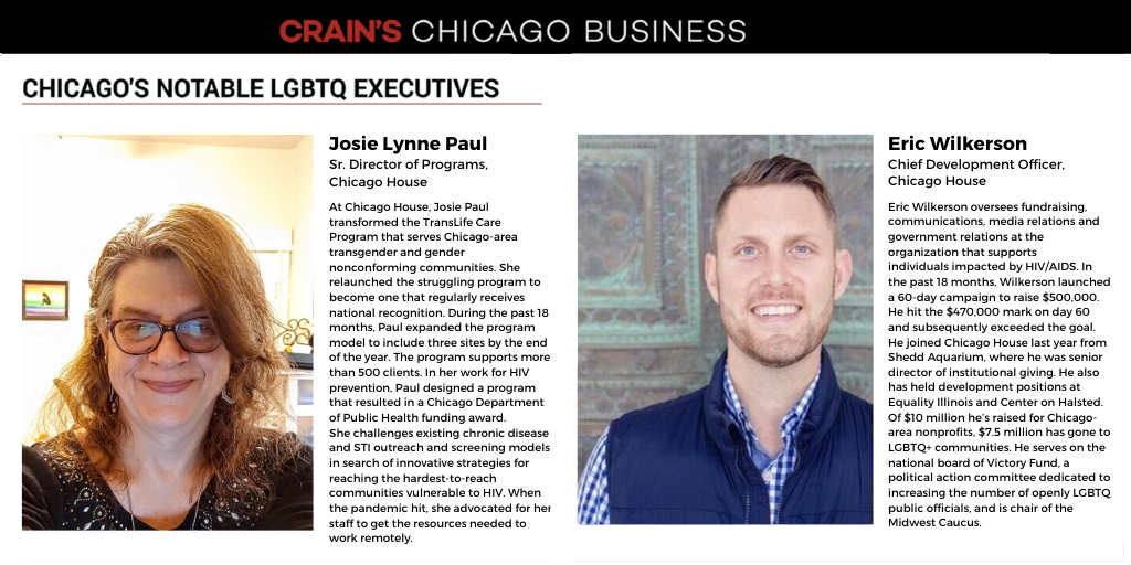 Chicago House Leaders Recognized as 2020 Notable LGBTQ Executives by ...