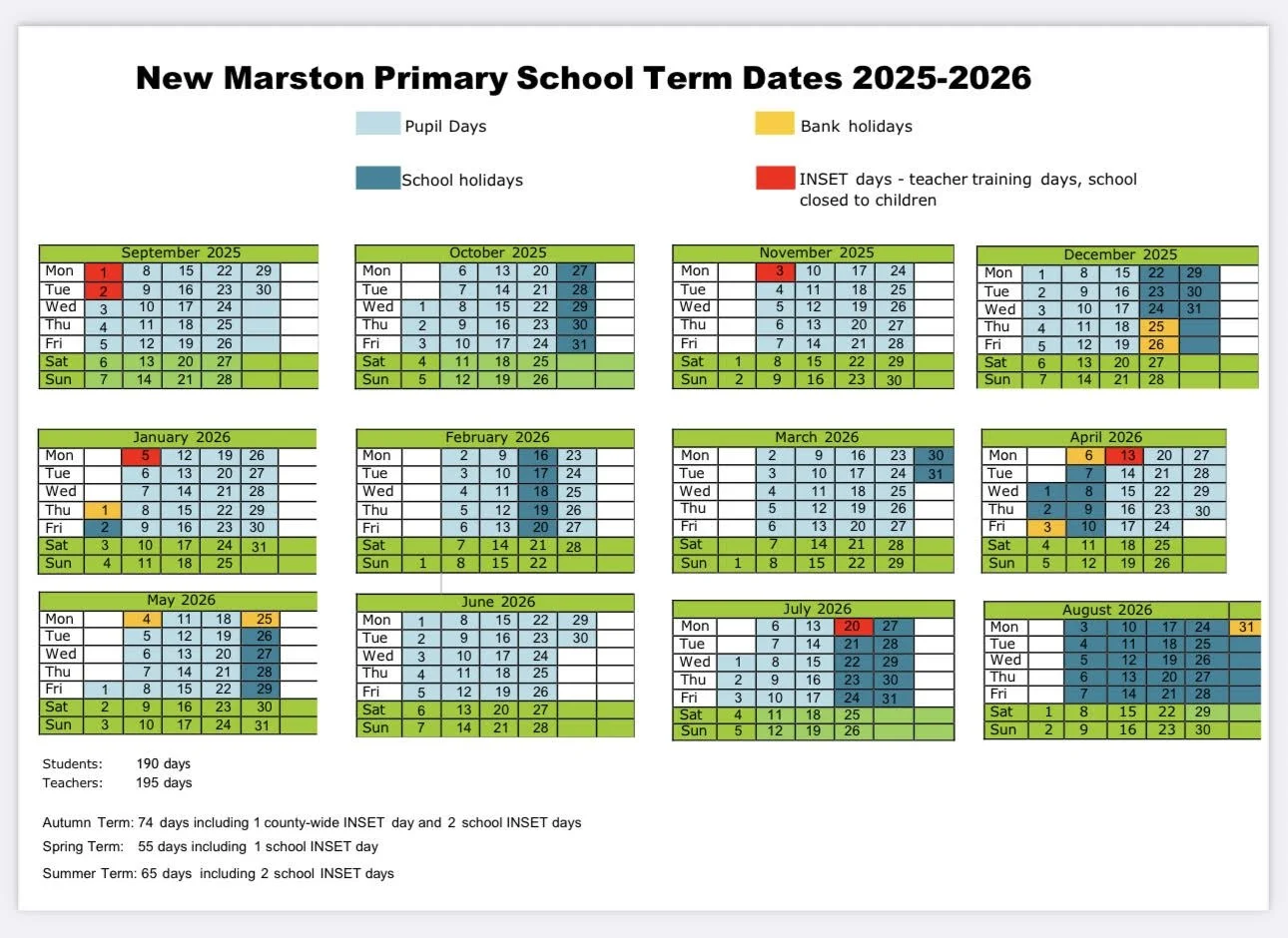 Term Dates — New Marston Primary School and Nursery