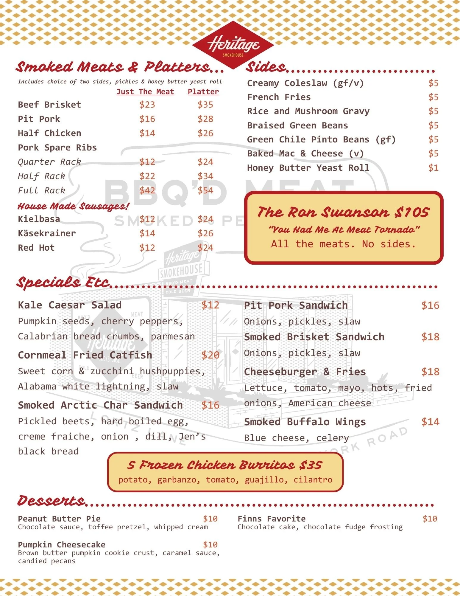 Menu — Heritage Smokehouse | Baltimore, Maryland | Award-Winning BBQ