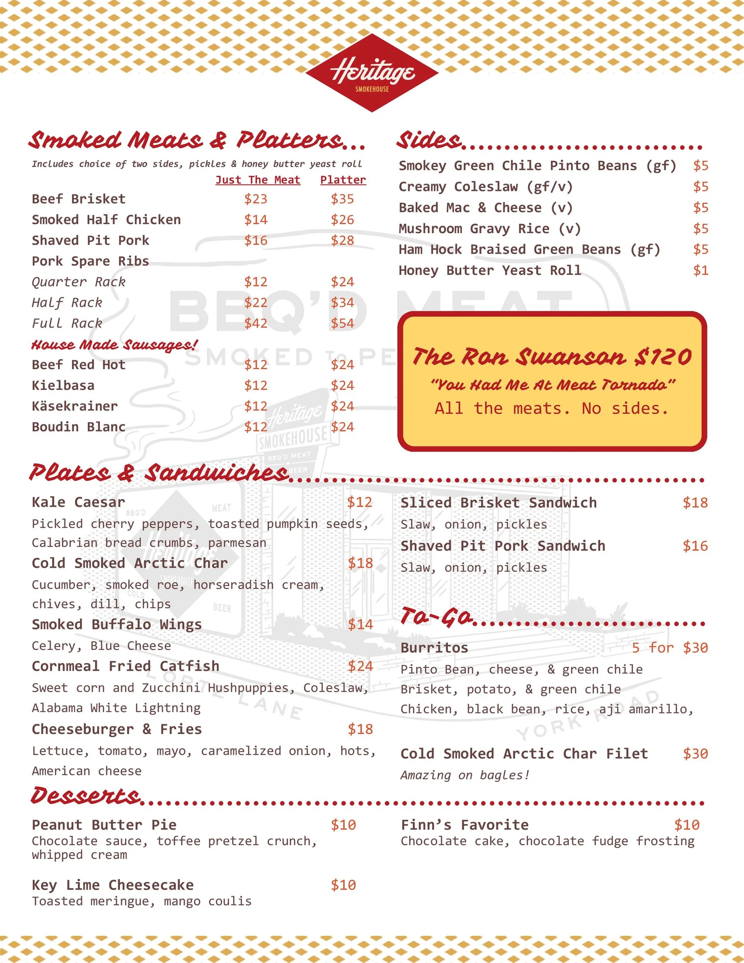 Menu — Heritage Smokehouse | Baltimore, Maryland | Award-Winning BBQ