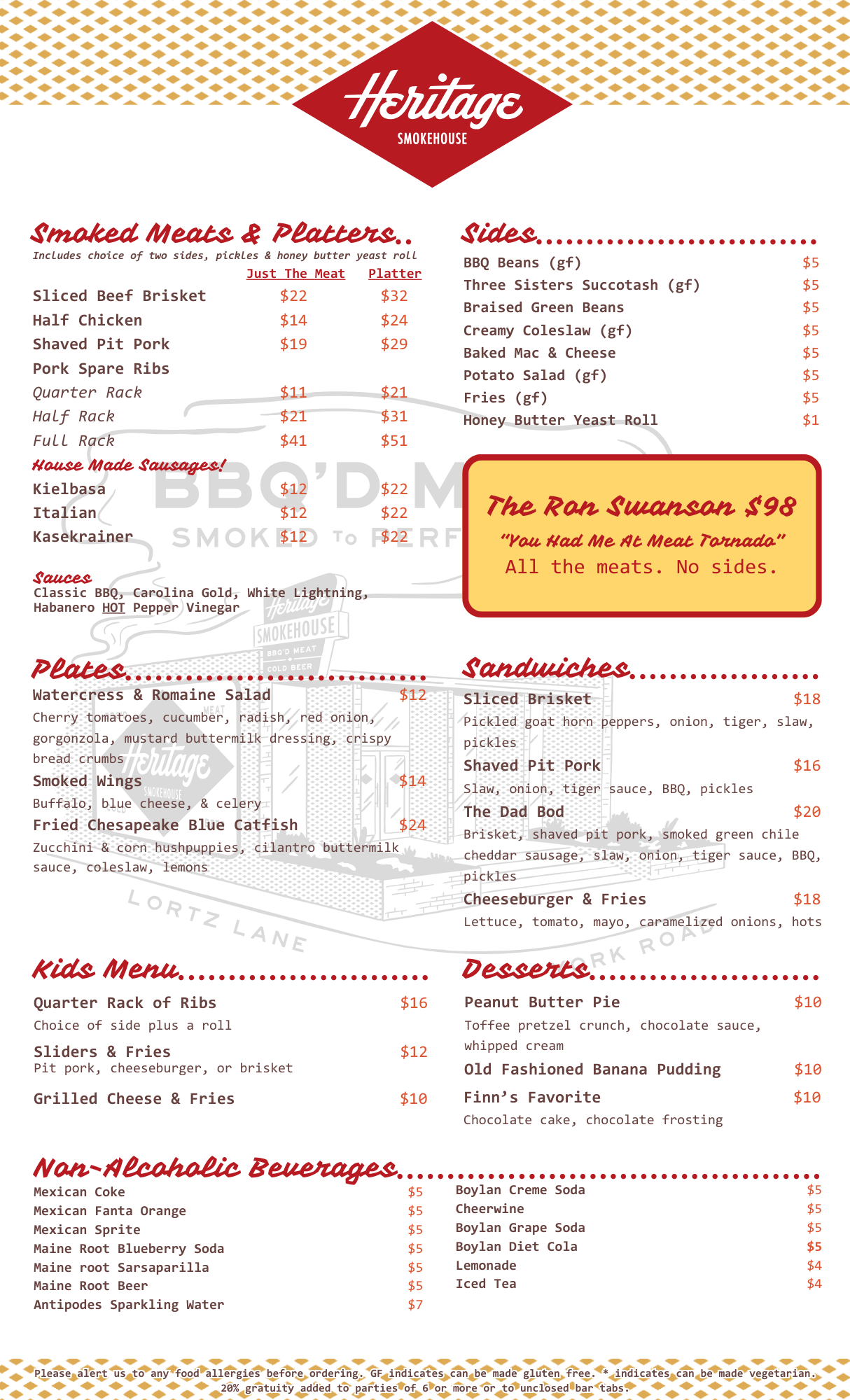 Menu — Heritage Smokehouse | Baltimore, Maryland | Award-Winning BBQ