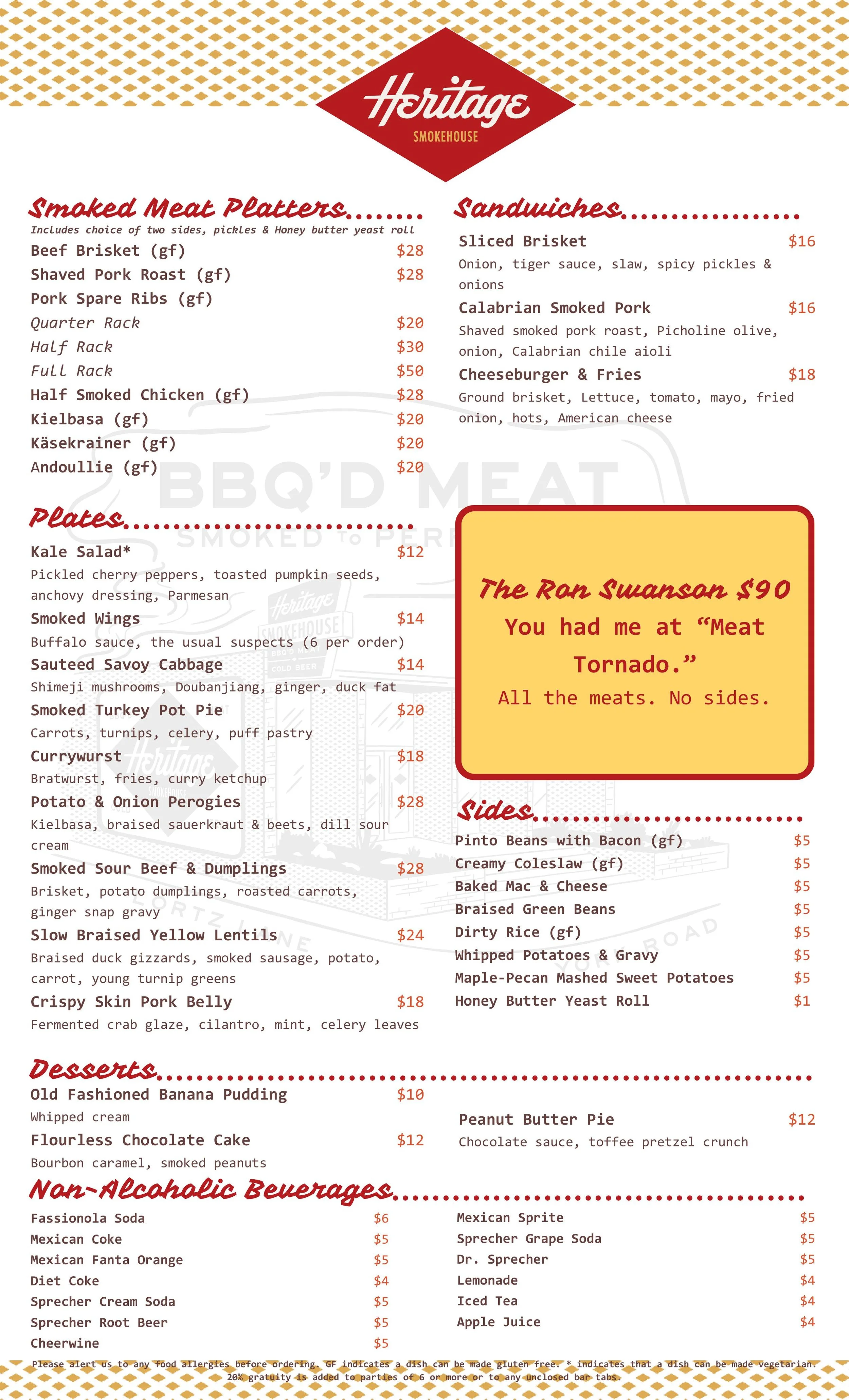 Menu — Heritage Smokehouse | Baltimore, Maryland | Award-Winning BBQ
