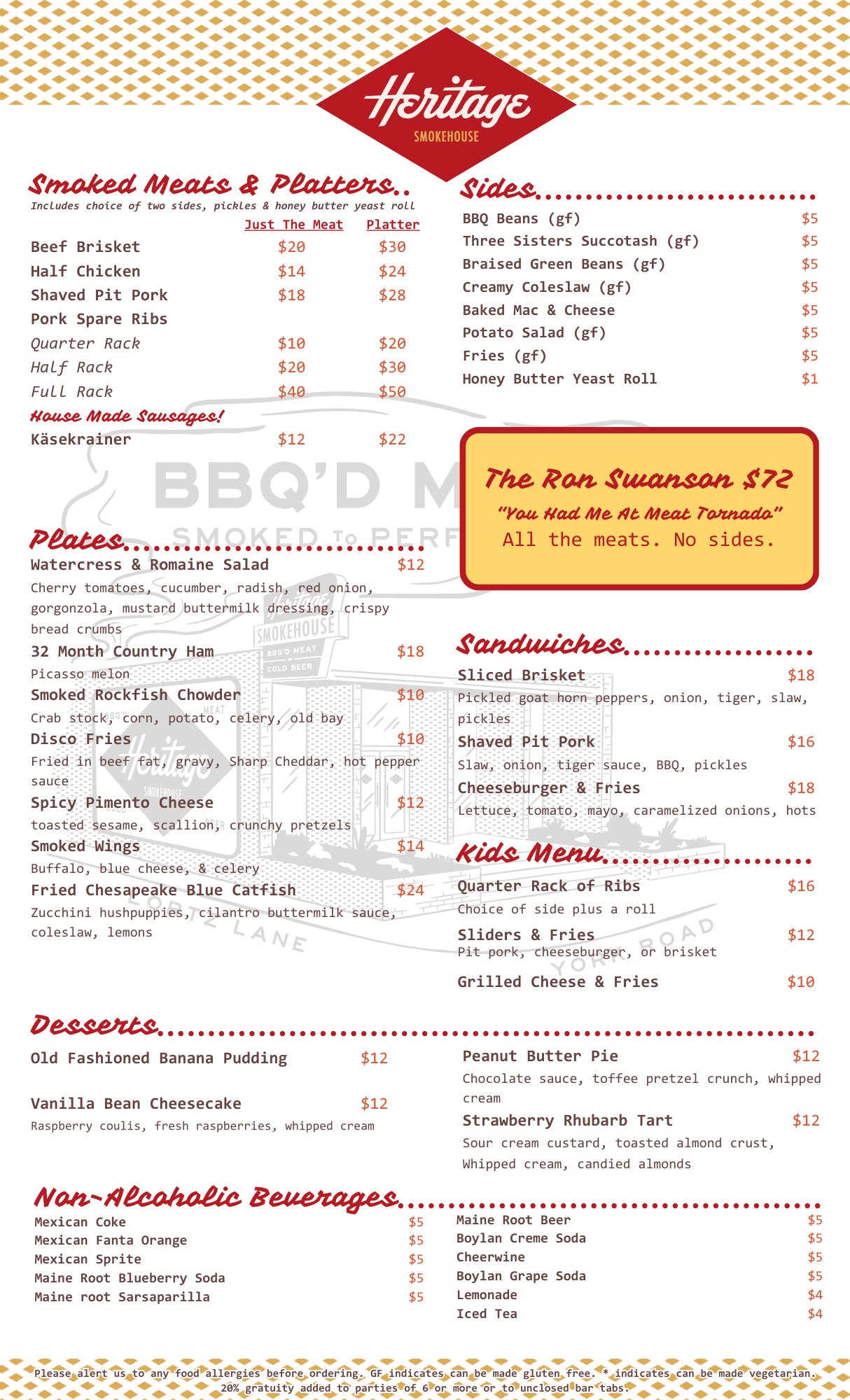 Menu — Heritage Smokehouse | Baltimore, Maryland | Award-Winning BBQ