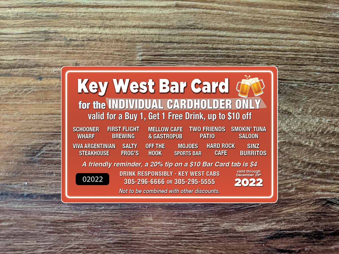 Key West Bar Card | Buy One, Get One Free Drinks, Dinning Discounts and ...