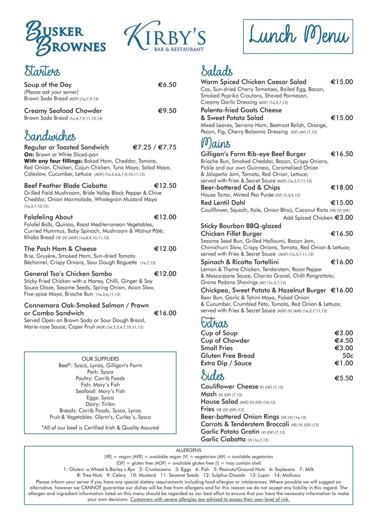 Lunch Menu — Kirby's Restaurant
