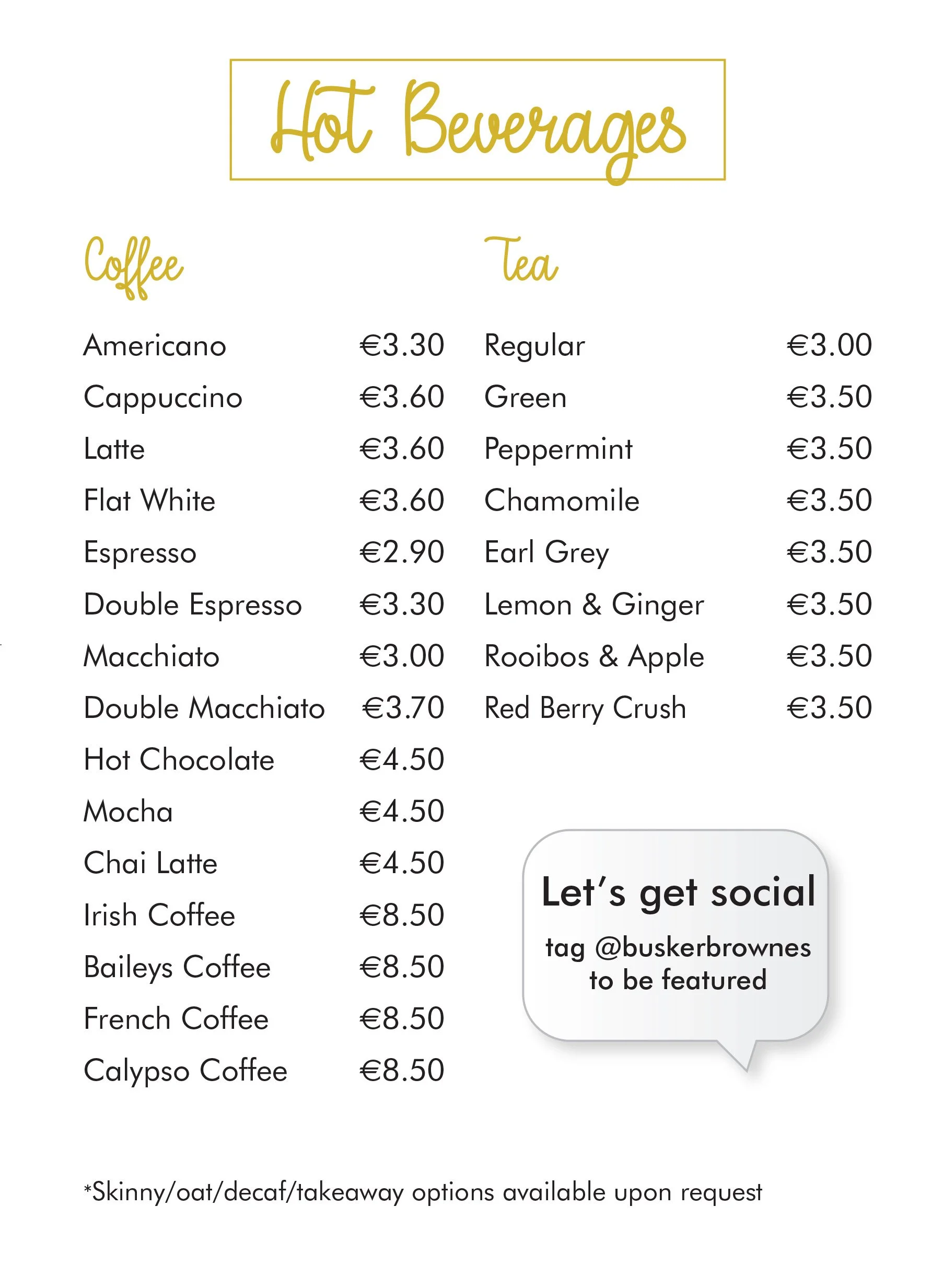 Dessert & Hot Beverages Menu — Kirby's Restaurant