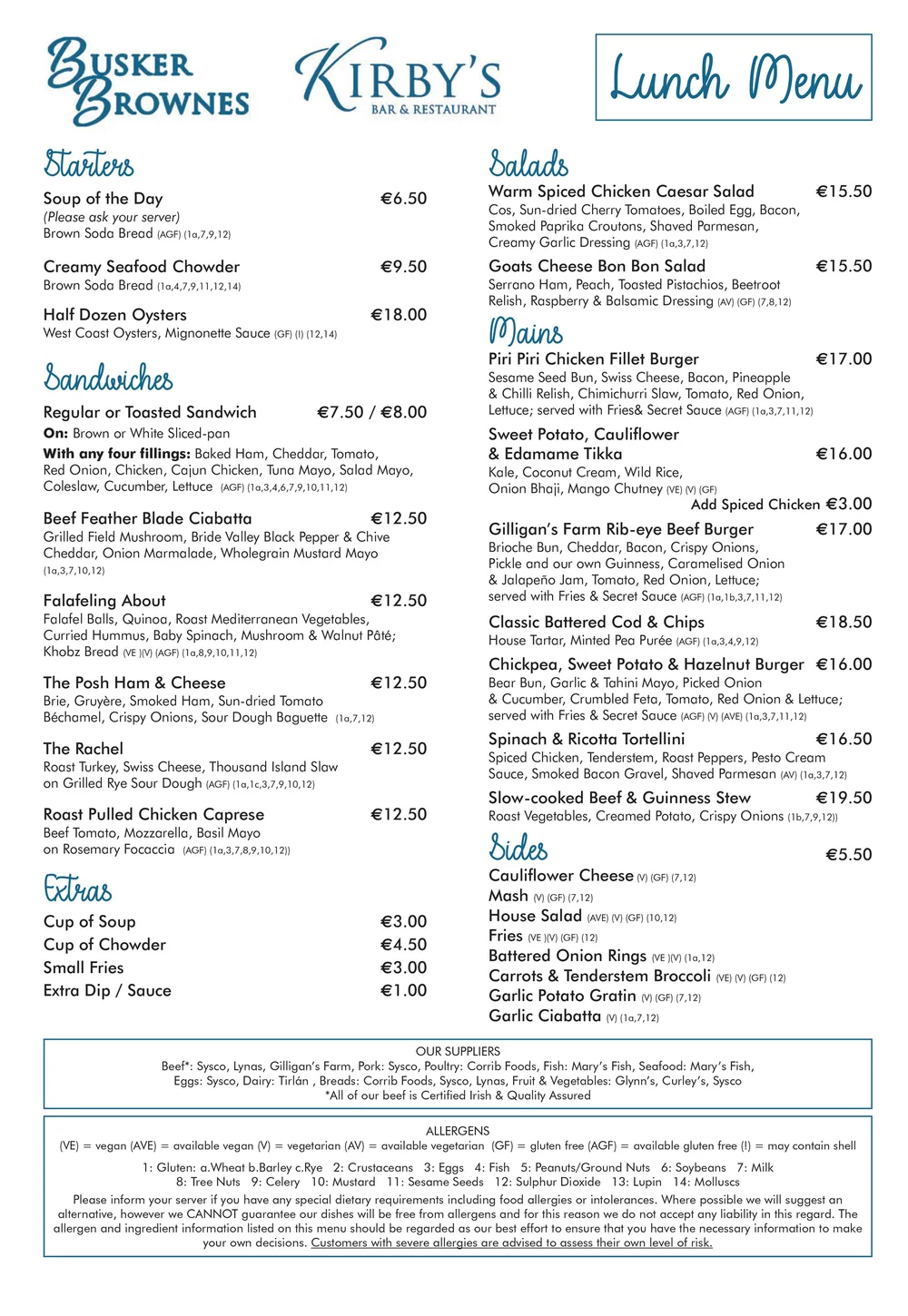 Lunch Menu — Kirby's Restaurant