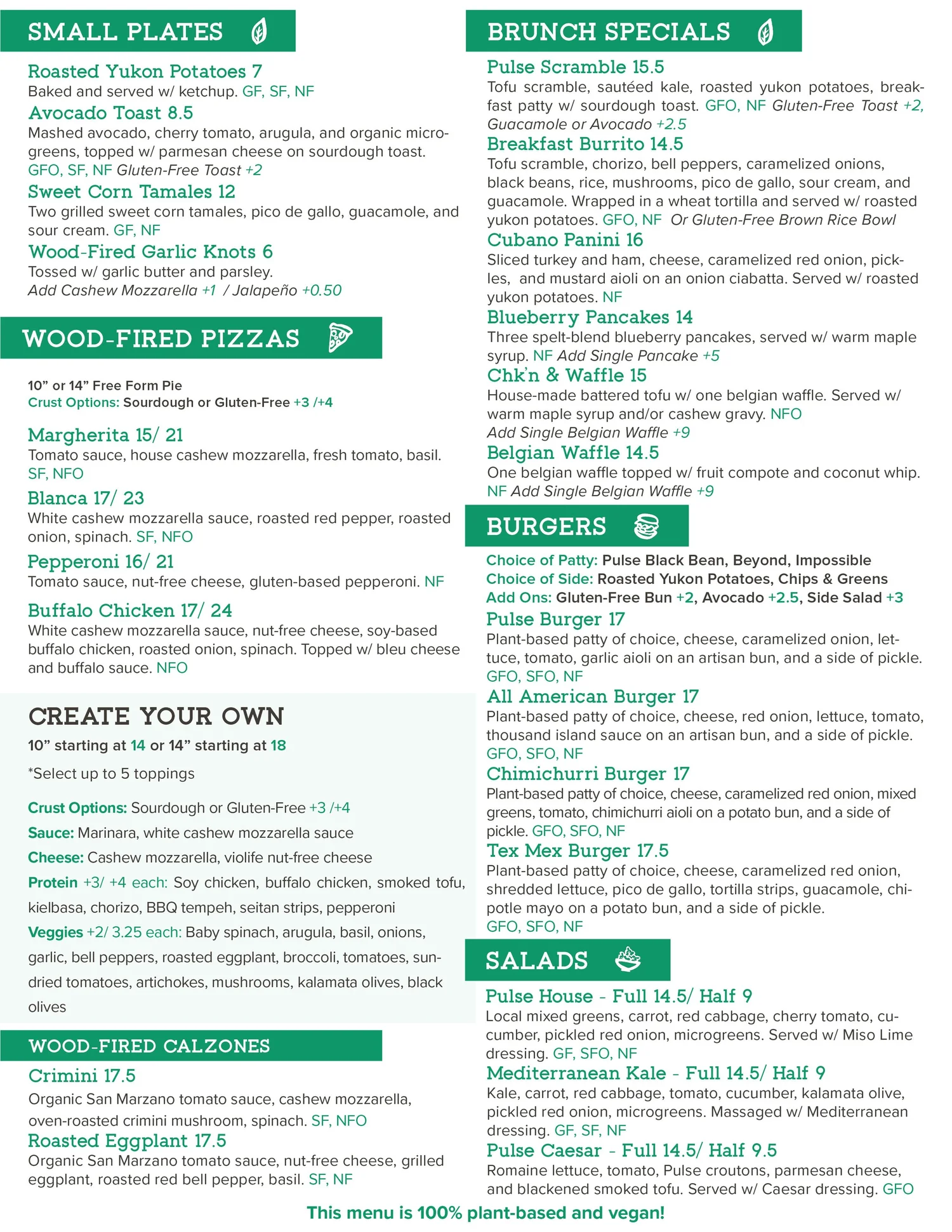 Brunch Menu — Pulse Cafe