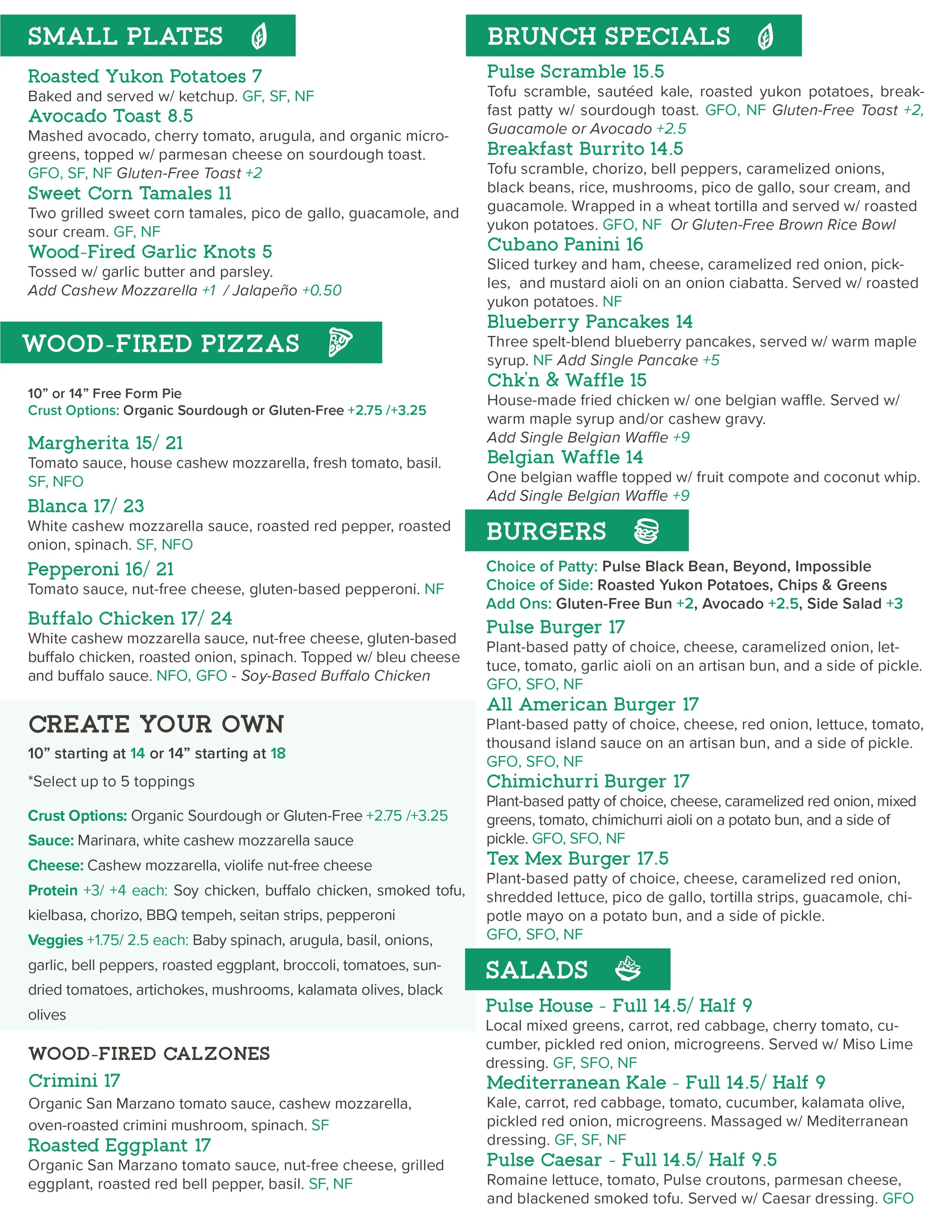 Brunch Menu — Pulse Cafe