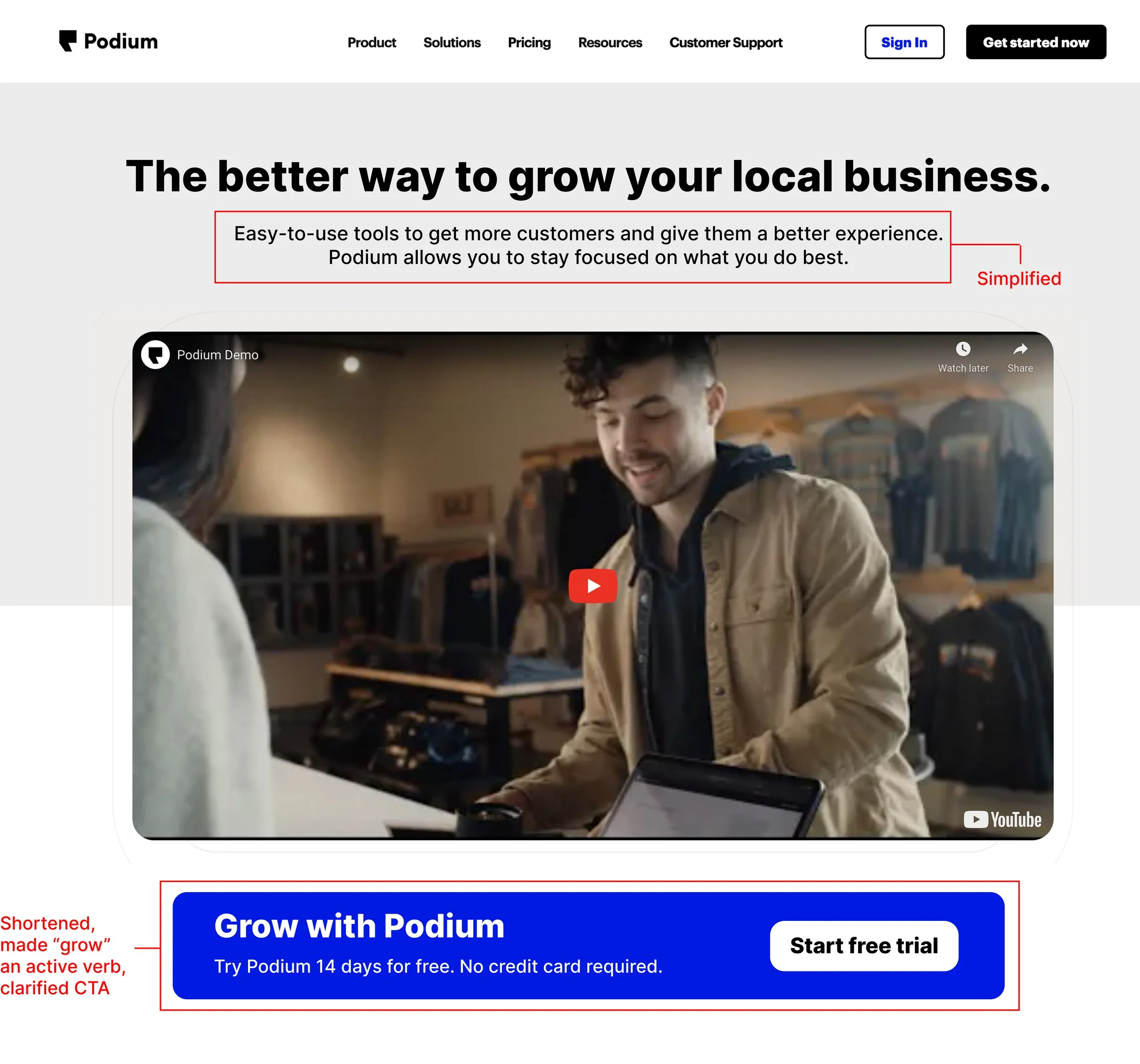 Podium content design critique — Alexander Wen